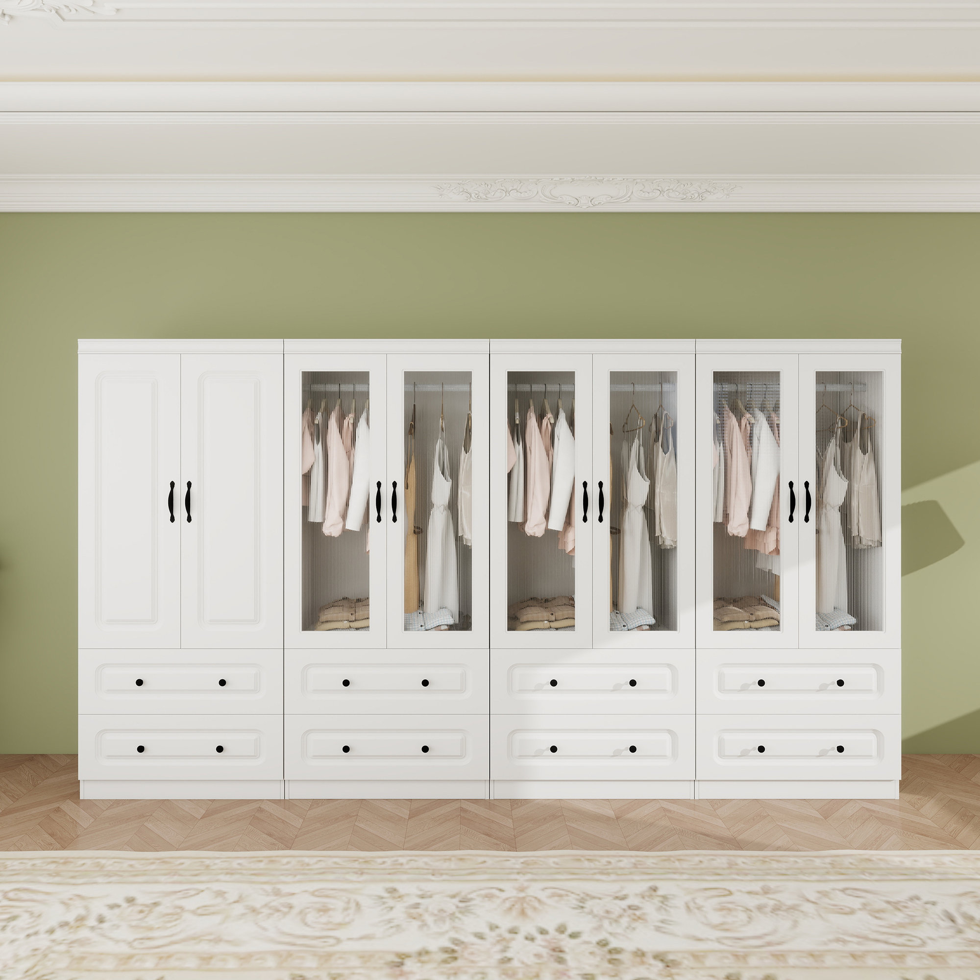 Red Barrel Studio White Armoire Wardrobe Closet With 8 Doors, Black ...