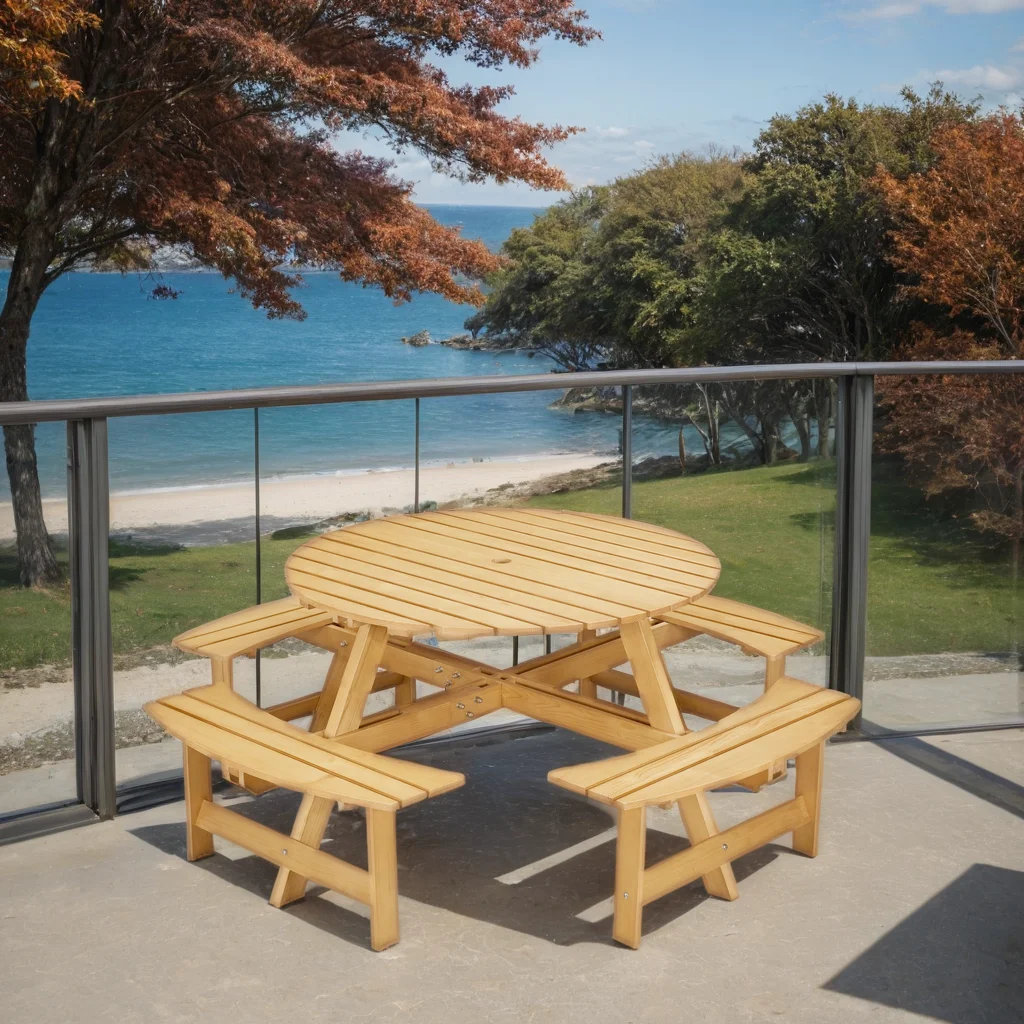 Lark Manor Outdoor 8 Person Picnic Table, 8 person Round Picnic Table ...