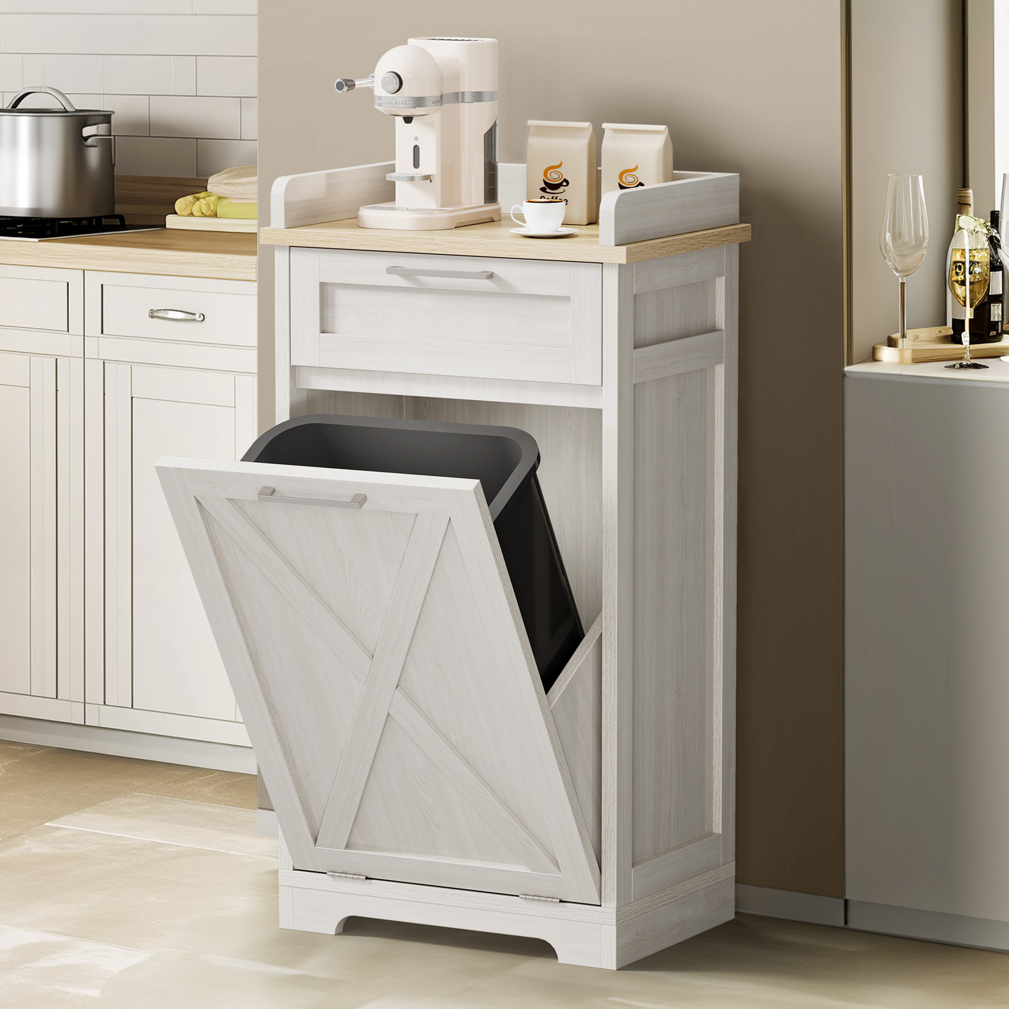 Wood Tilt Out Trash Cabinet