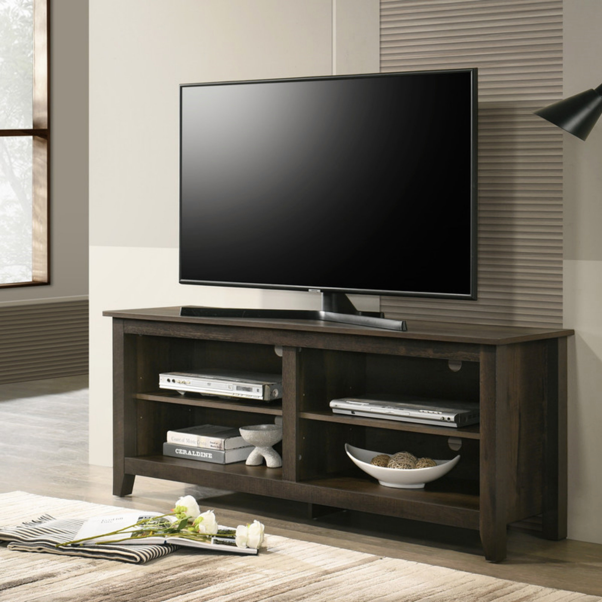 Ophelia & Co. 58" Wide Dark Dusty Oak Finish TV Stand With Open Shelves ...