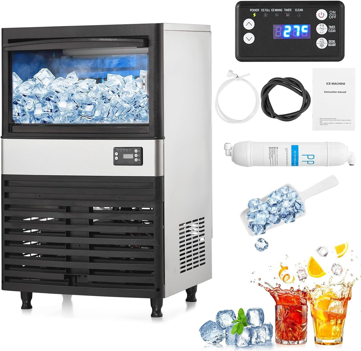 Homhougo 110 Lb. Daily Production Cube Ice Freestanding Ice Maker,Built ...