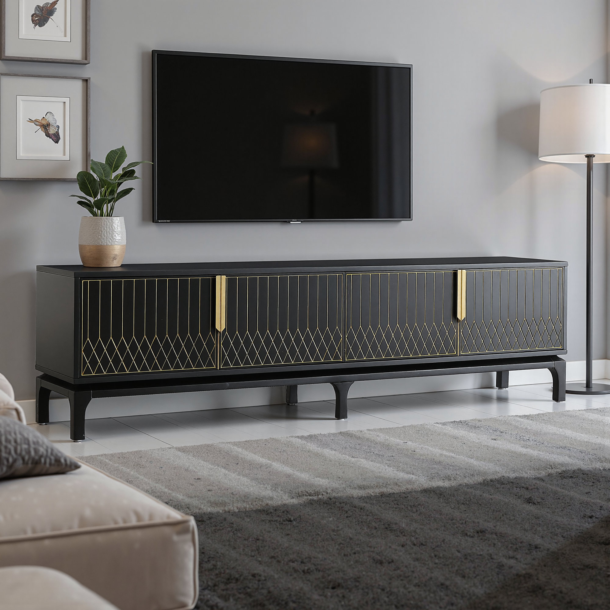 Hokku Designs Modern TV Stand For Tvs Up To 85" with 4-Door Storage ...