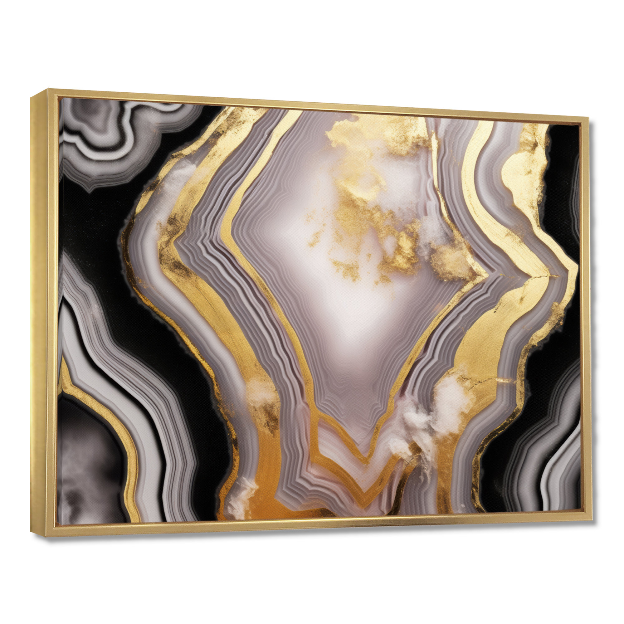 Mercer41 Opulent Glam Agate Black Gold II - Marble Wall Art Living Room ...