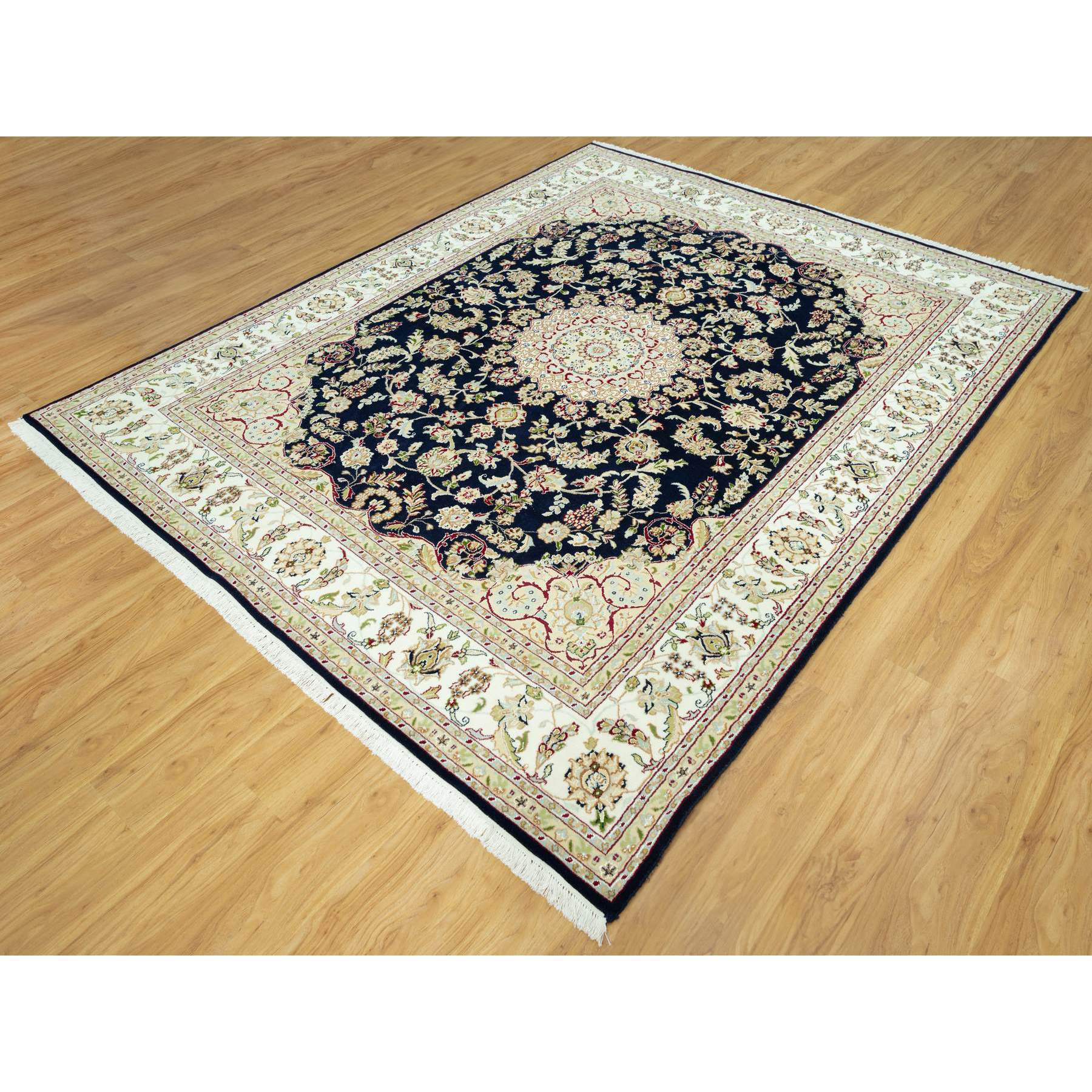 Bloomsbury Market 7'9"x9'9" Dark Night Blue Nain Floral Design 250 KPSI ...
