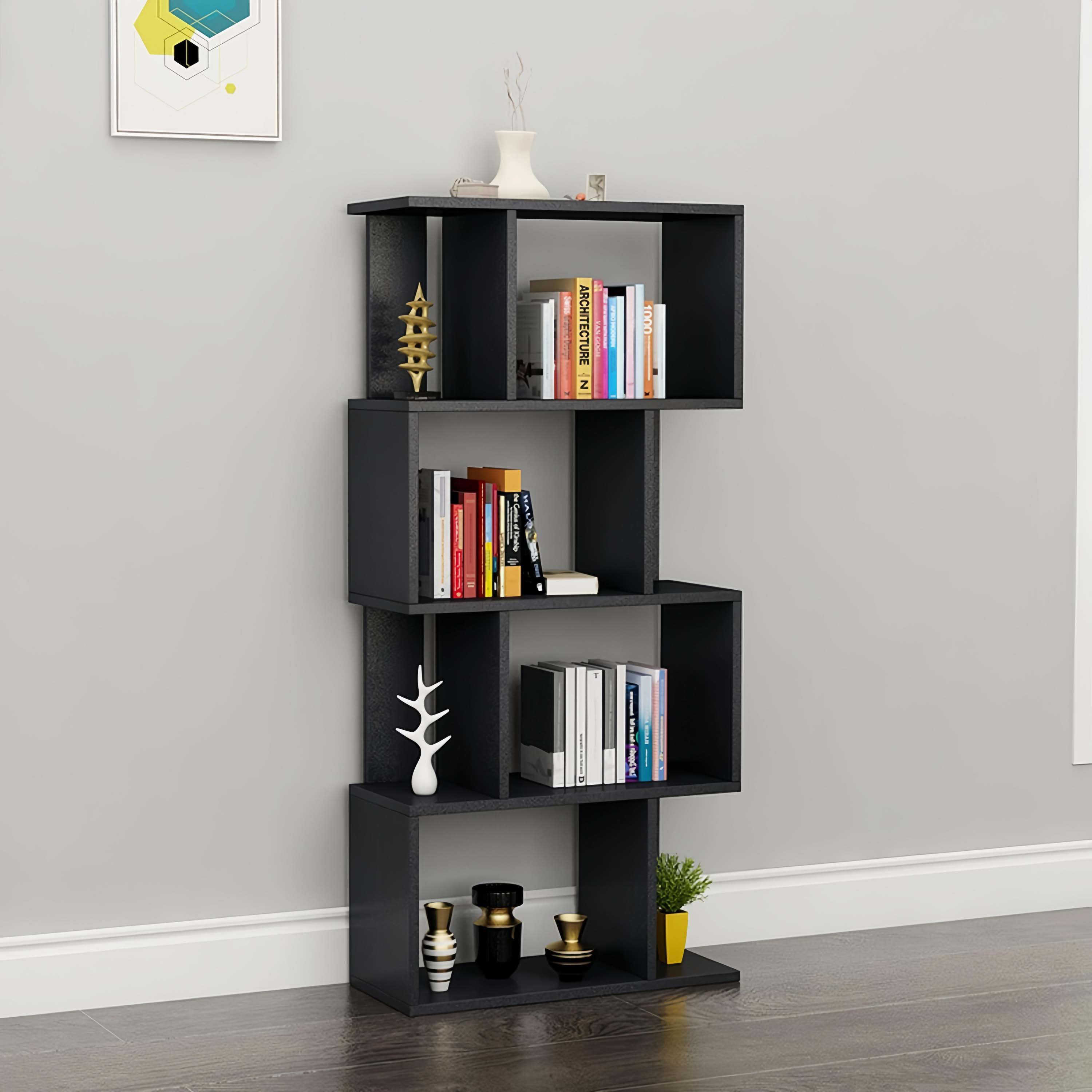 Ebern Designs DFW Geometric Storage shelf/Bookshelf, S Shaped Bookcase ...
