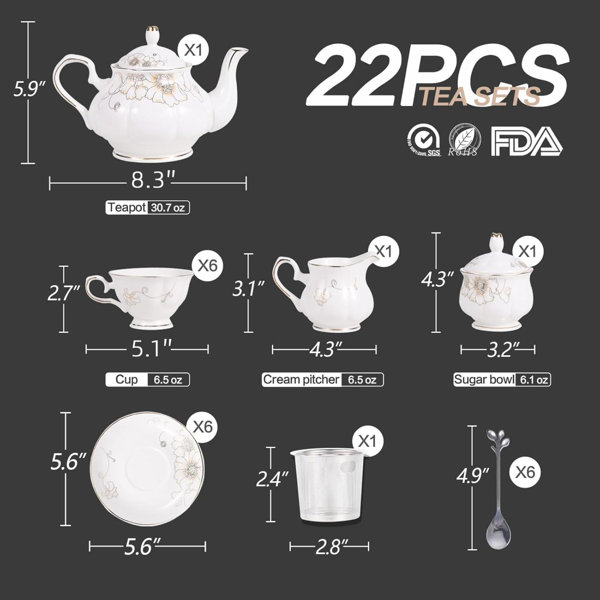 Rosdorf Park Tea Set 22-Piece Porcelain Ceramic Coffee Tea Gift Sets ...