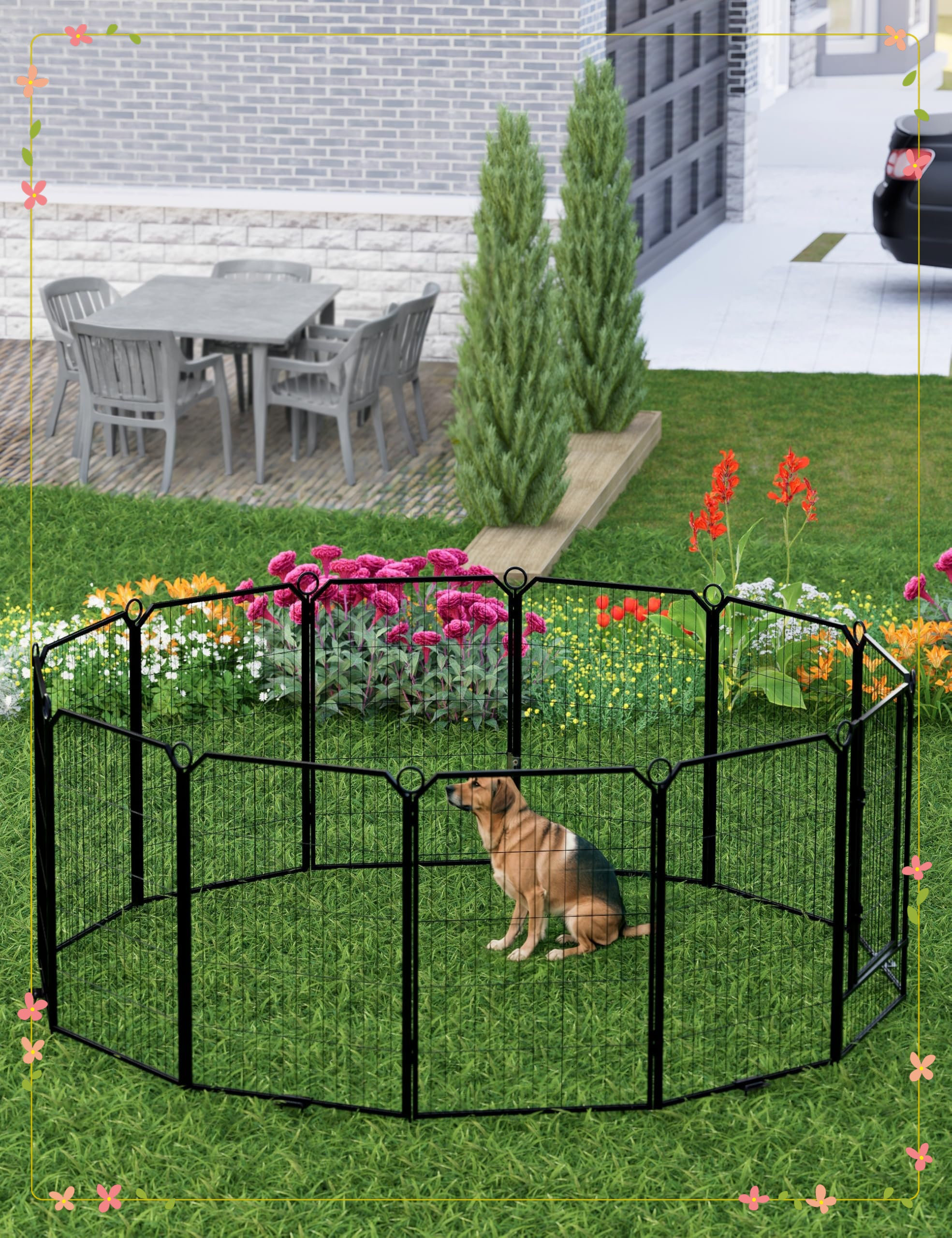 babevy Extra Large Portable Dog Playpen, 12 Panels 40" Adjustable with ...