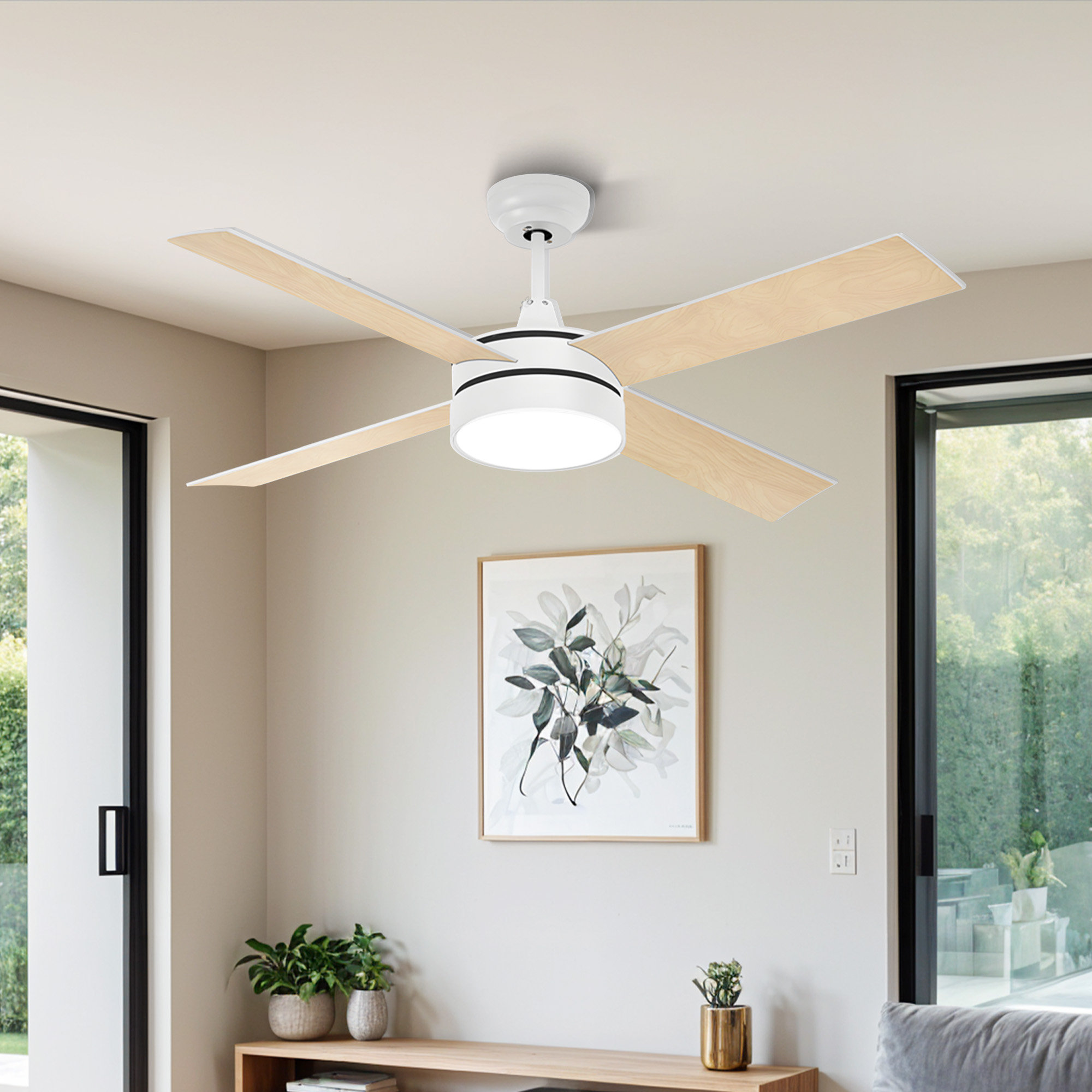 Wrought Studio™ Iveigh 48'' 4 Blades Large Indoor Ceiling Fan with LED ...