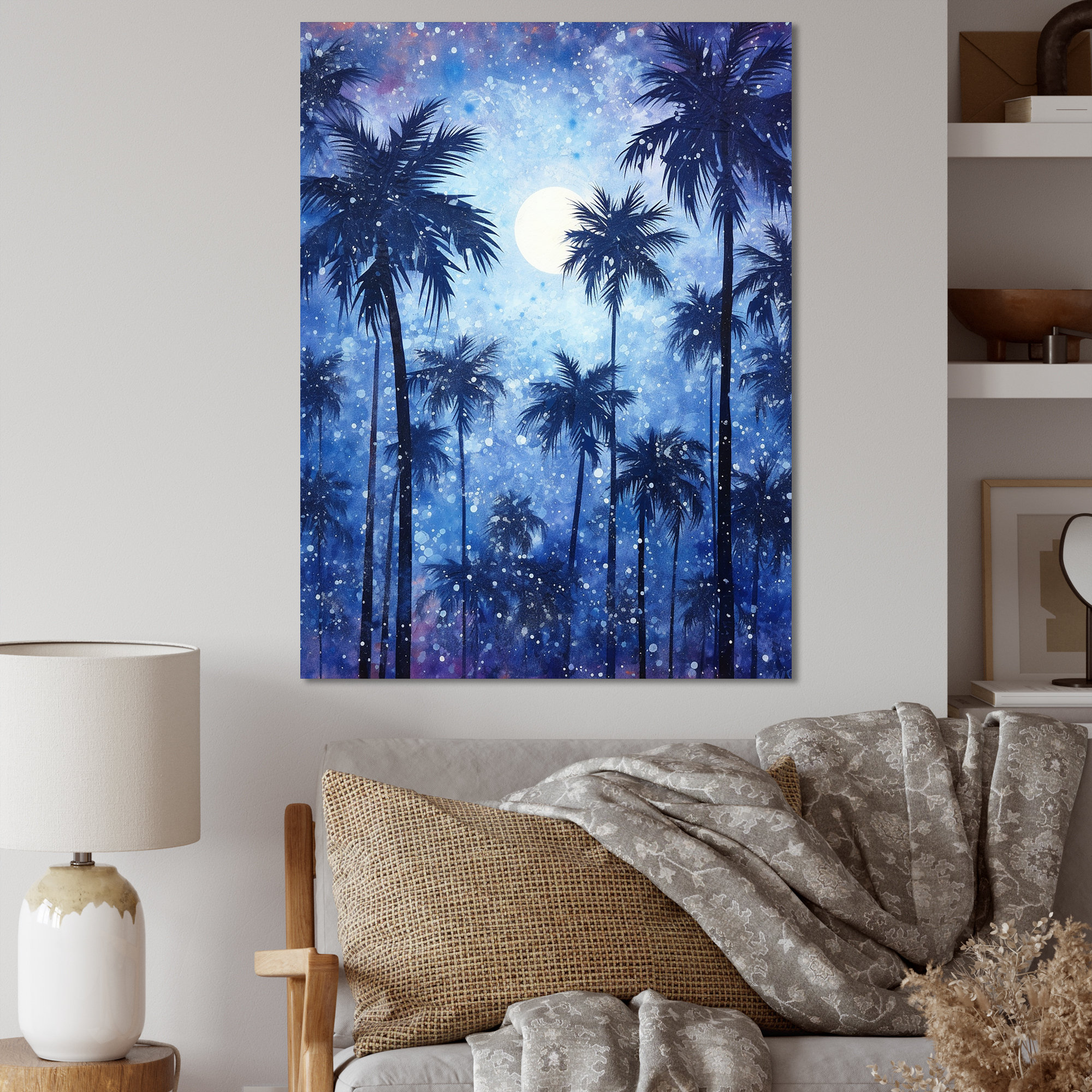 Design Art Indigo Mystical Plam Tree Magic Impressions On Canvas Print ...