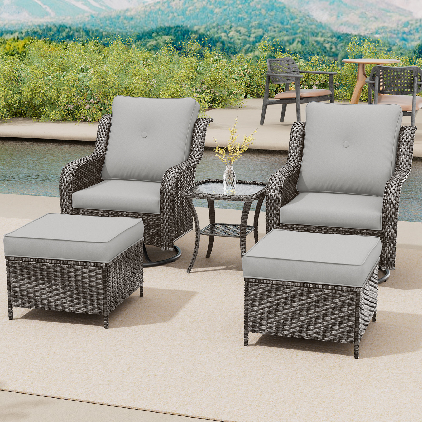 Winston Porter 2-Person Swivel Chair Patio Seating Group With Cushions ...