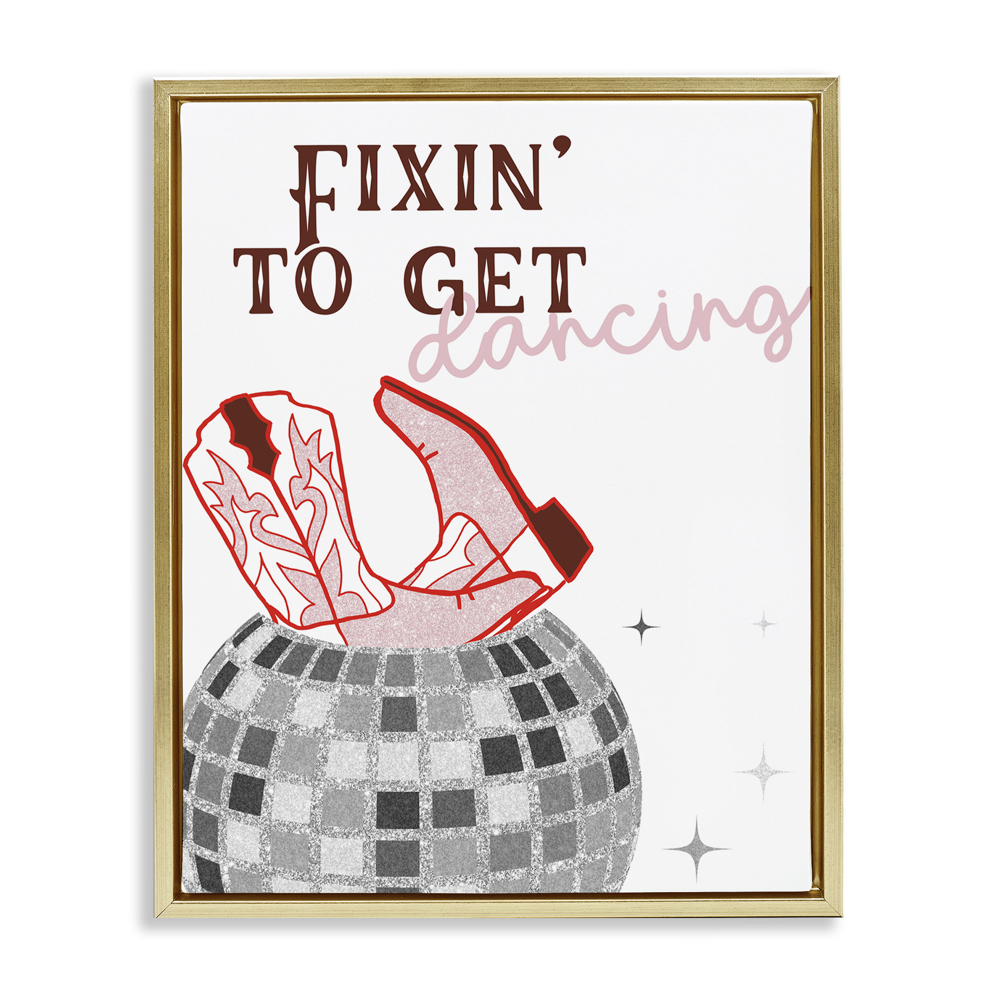 Trinx Disco Cowgirl Dance Phrase Framed Floater Canvas Wall Art by ...