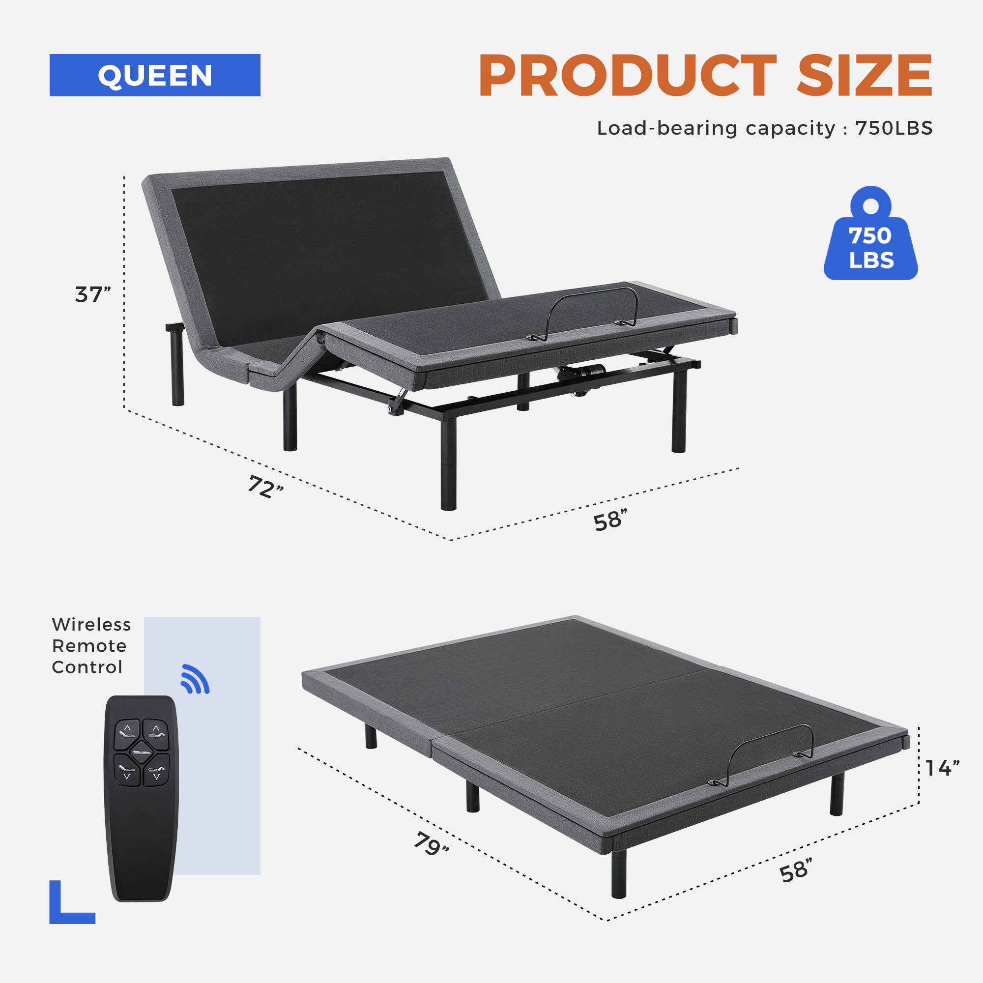 Alwyn Home Adjustable Bed Frame, Electric Bed with Wireless Remote ...