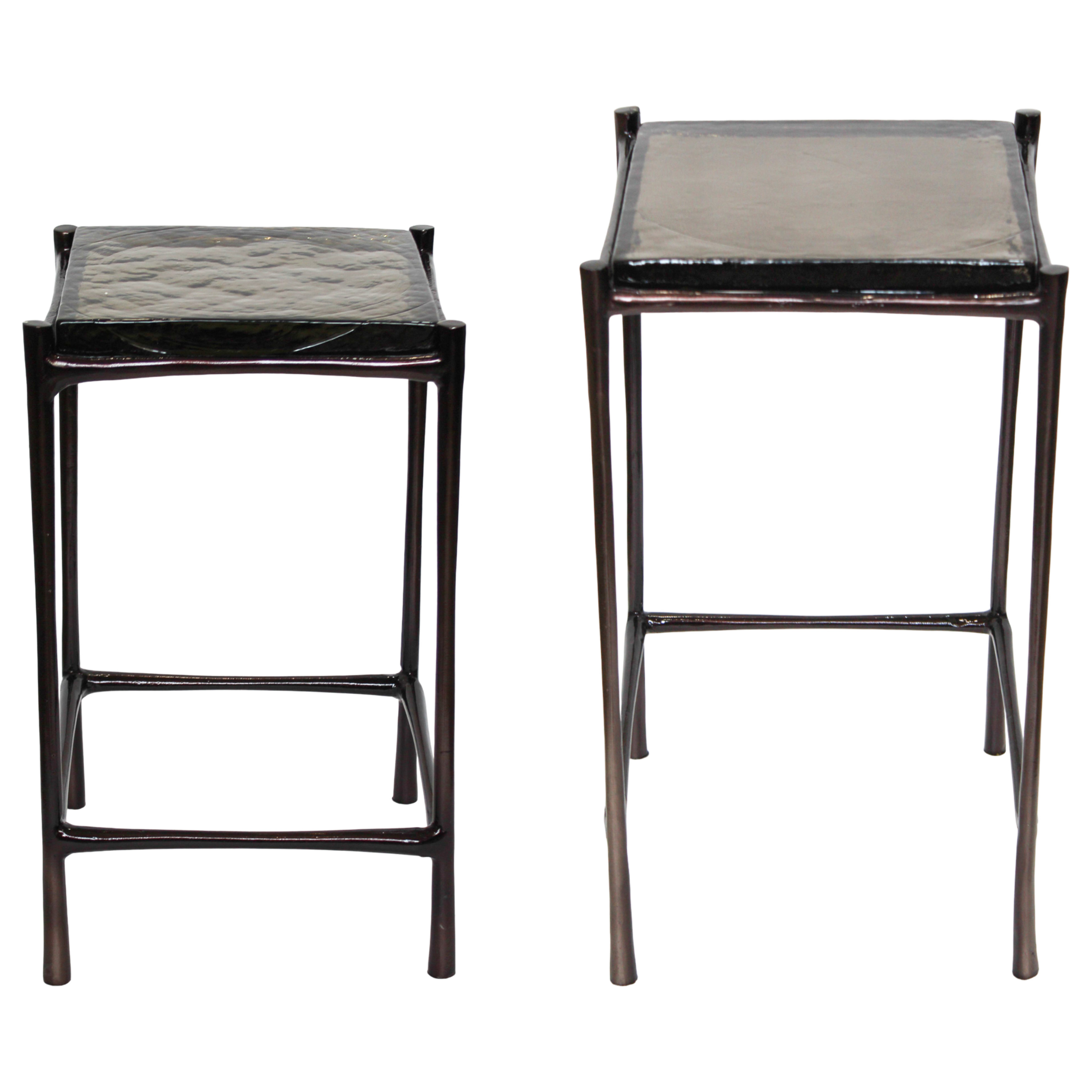 Hokku Designs Set Of 2 20"/25" Cognac Pressed Glass Cast Metal Tables ...