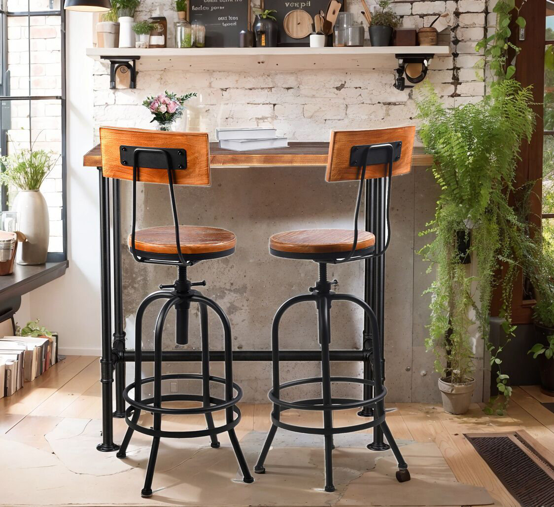 17 Stories SET OF 3,Industrial Bar Table Set With Swivel Bar Stools ...
