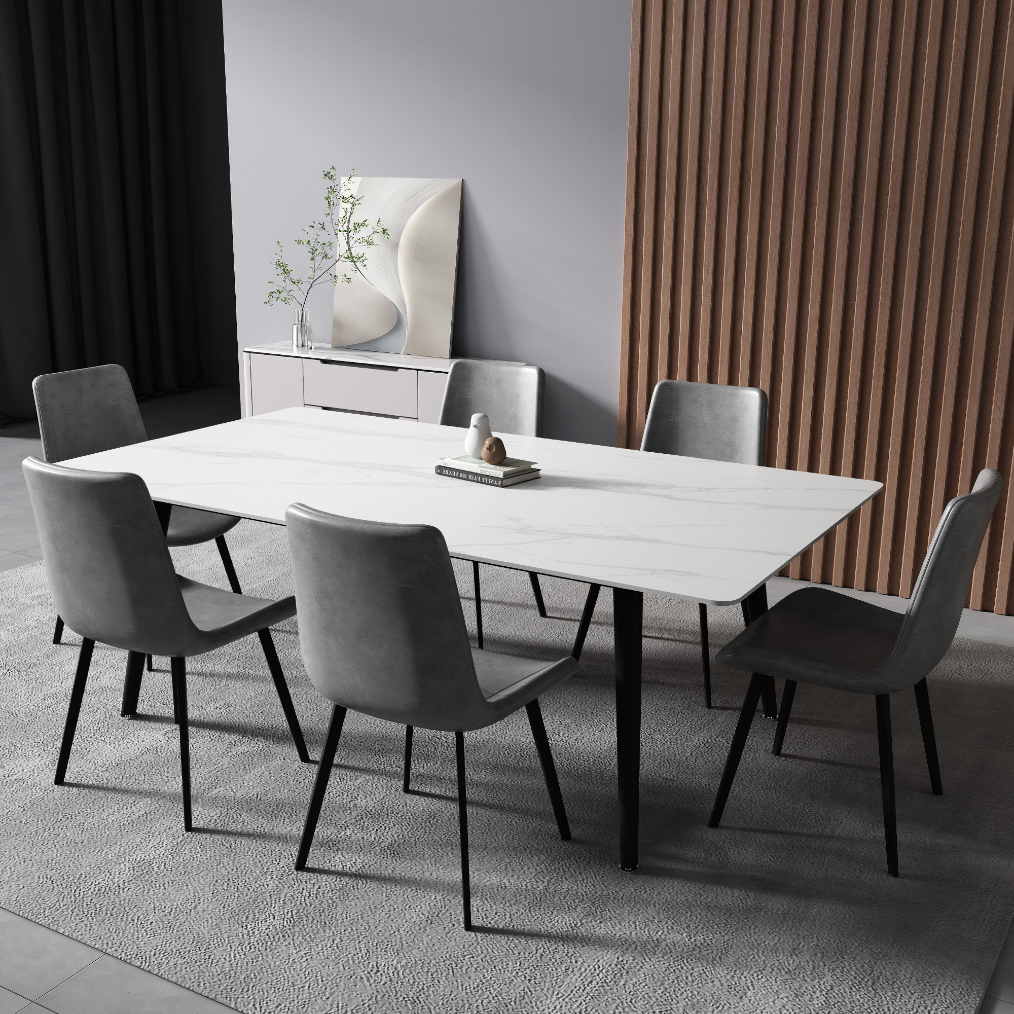 Mercer41 Tanvish 70.8'' Rectangle Marble Dining Table Set for 6 | Wayfair