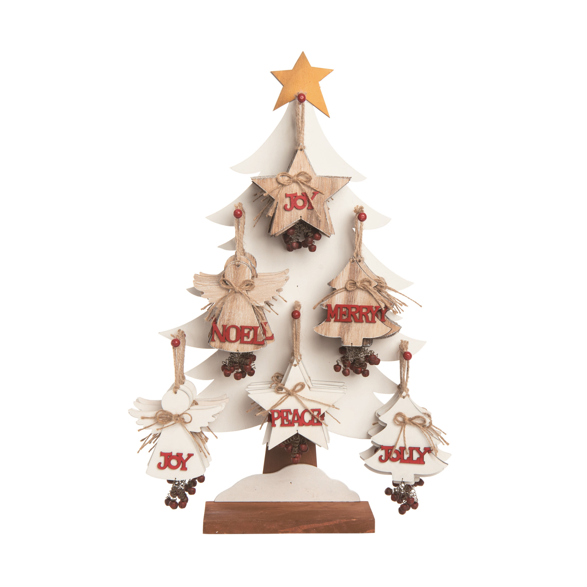 Transpac Wood 4.75 in. Multicolor Christmas Star Orns with Tree Display ...