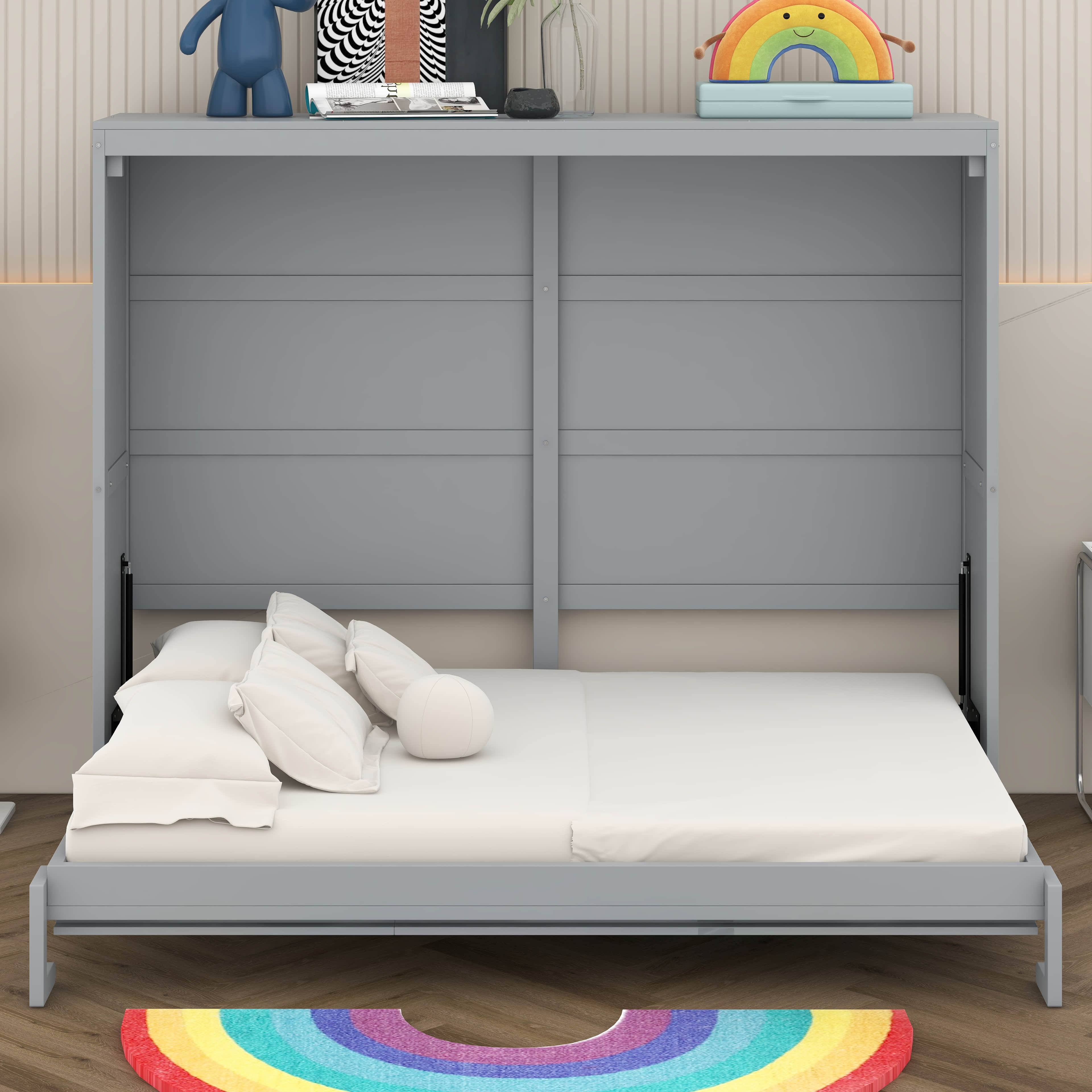 Red Barrel Studio® Murphy Bed Cabinet, Wood Rattan Murphy Bed Platform ...