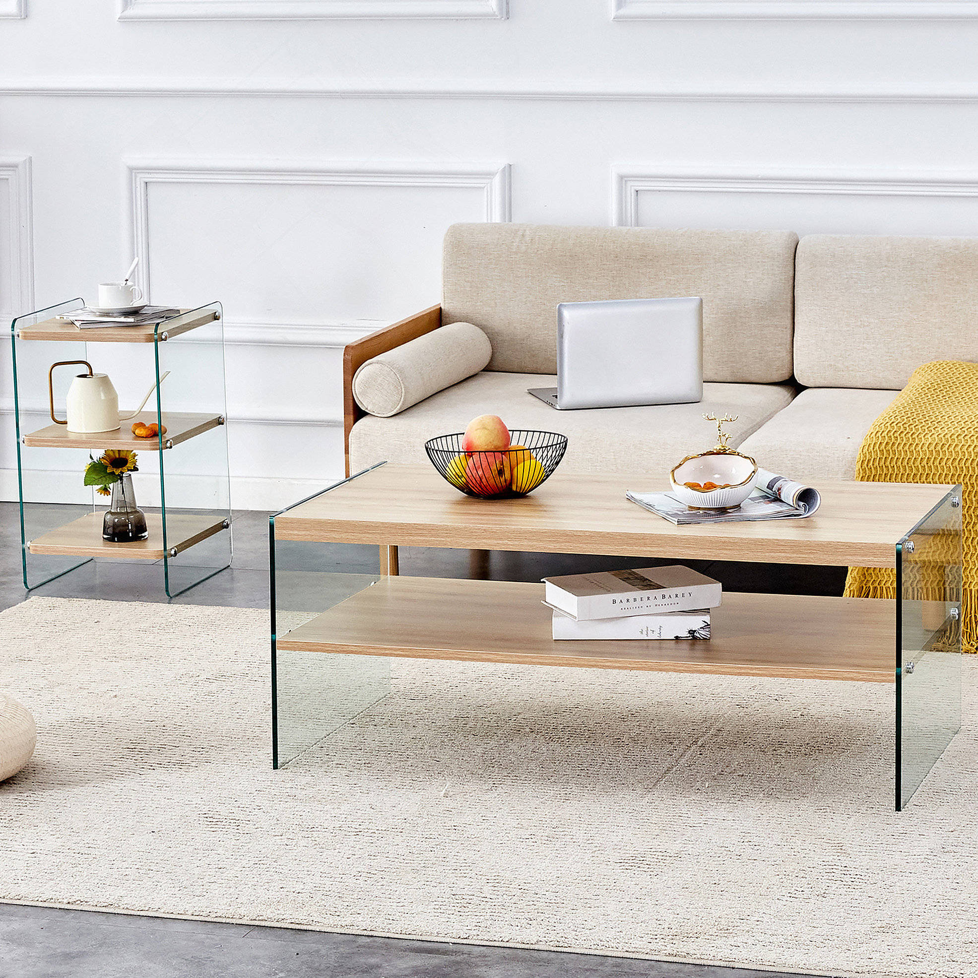 Wrought Studio™ Three-tier bedside table and bunk coffee table set. Made of MDF with wood ...