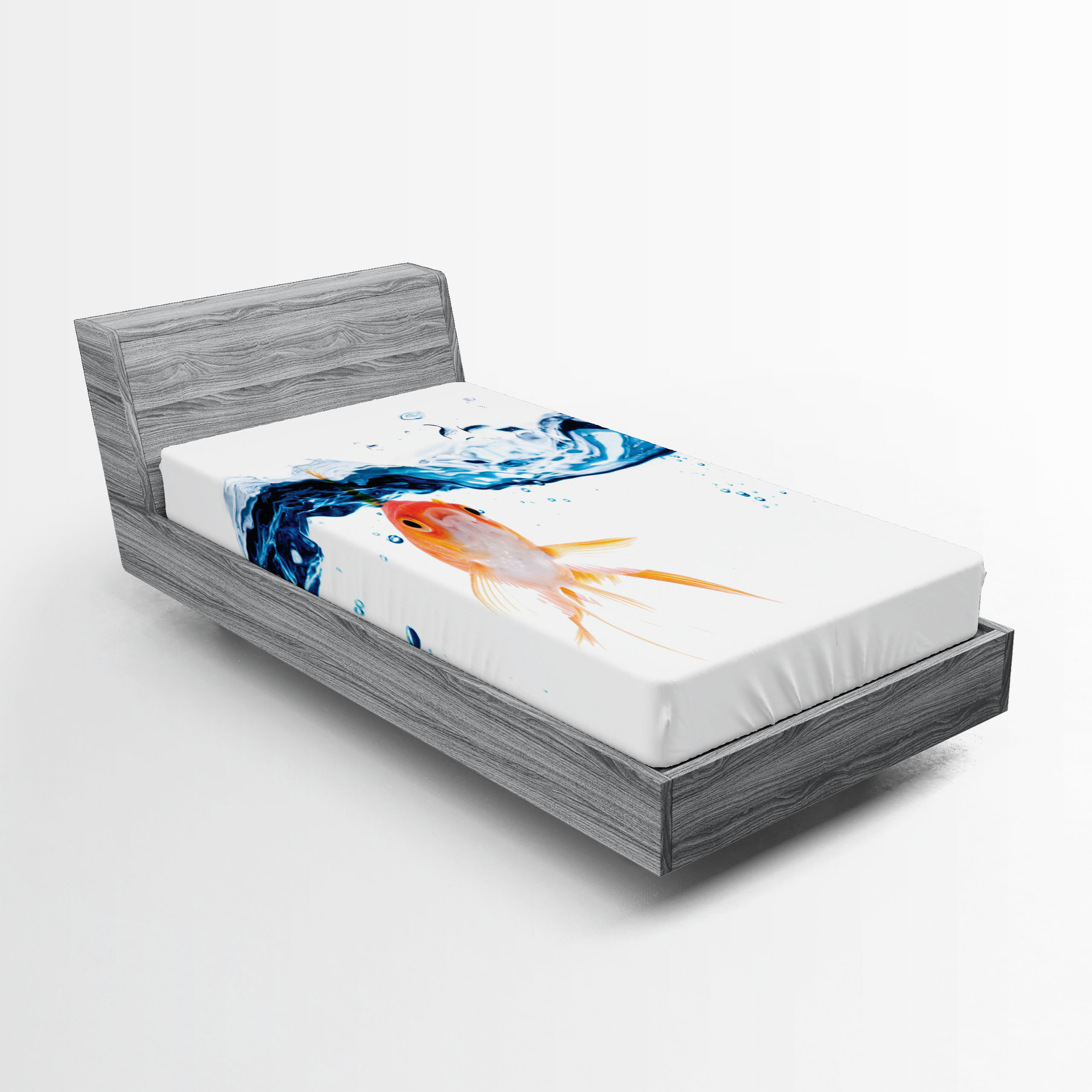 Ambesonne Fish Fitted Sheet 2-Pack Goldfish Swimming in Water Full Blue ...