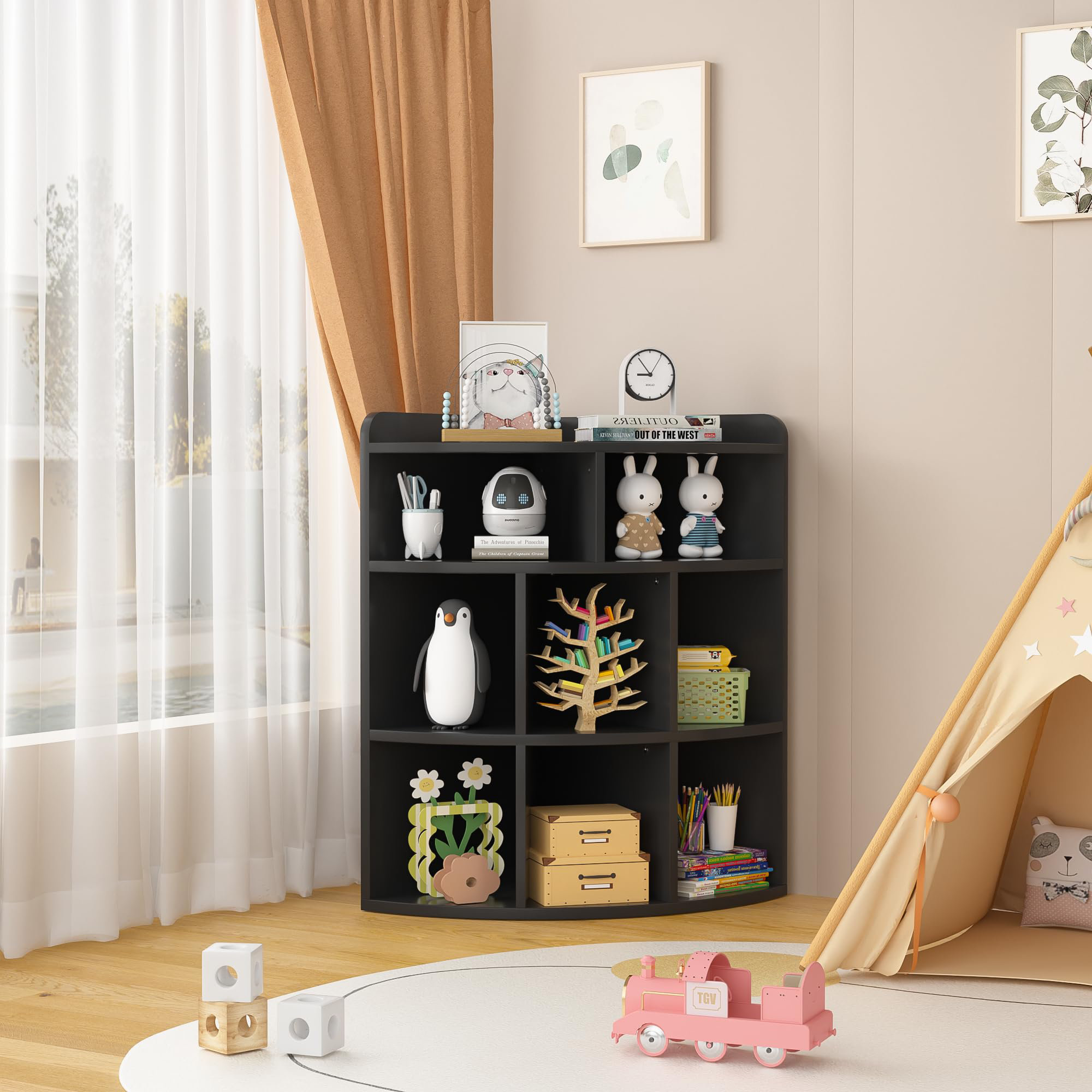 Latitude Run® 3-Tier Corner Cabinet with 8 Cubbies, Modern Wooden Cube ...