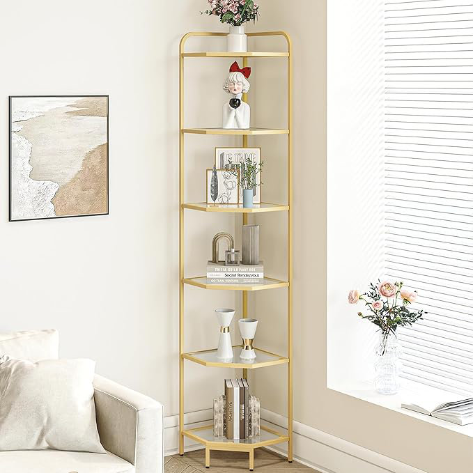 Mercer41 Corner Shelf Stand, Glass Bookshelf Bookcase, Bathroom ...