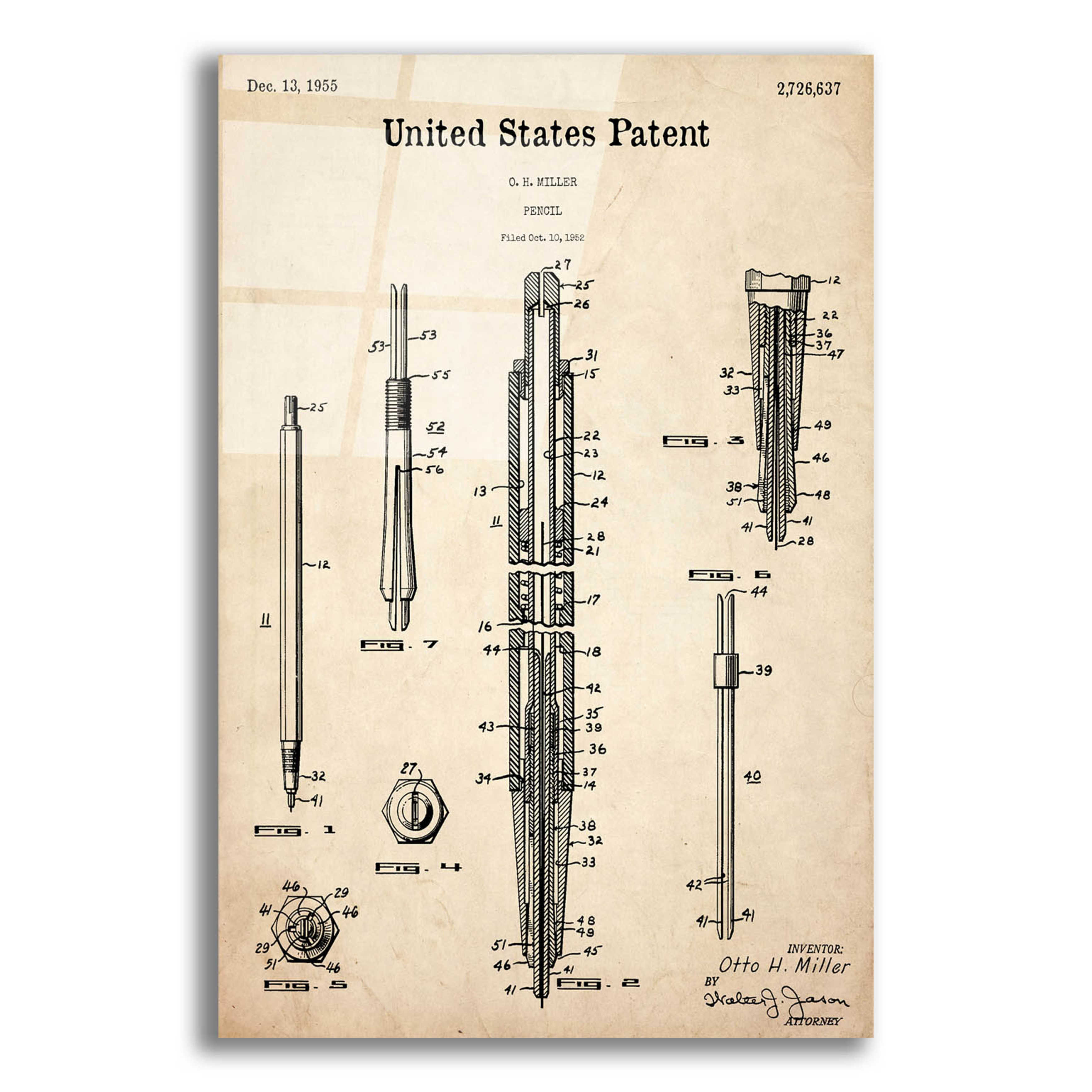 Williston Forge Mechanical Pencil Patent Parchment - Unframed Drawing ...