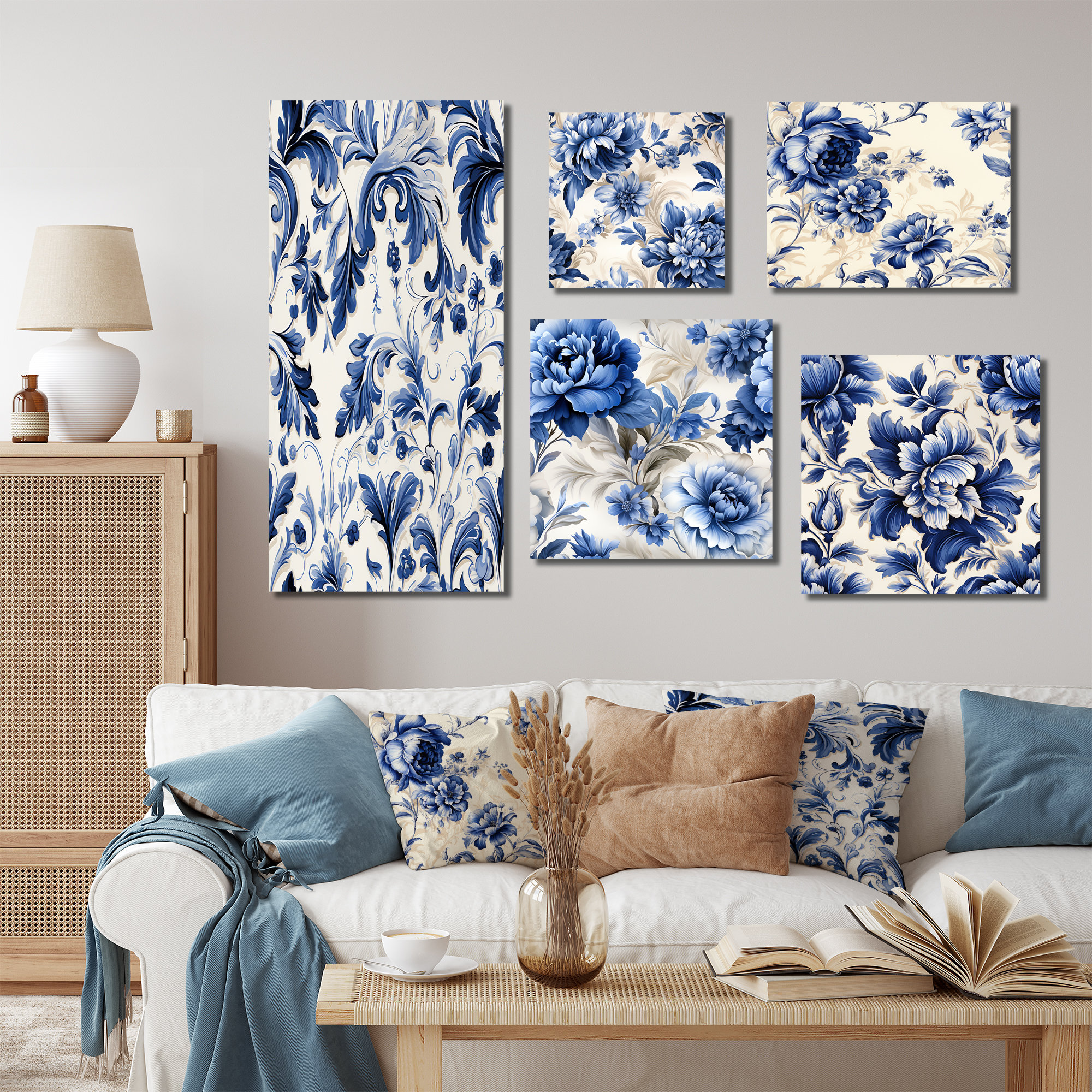 Design Art Regal Cobalt Blue Damask Victorian Pattern - Damask Wall Art ...