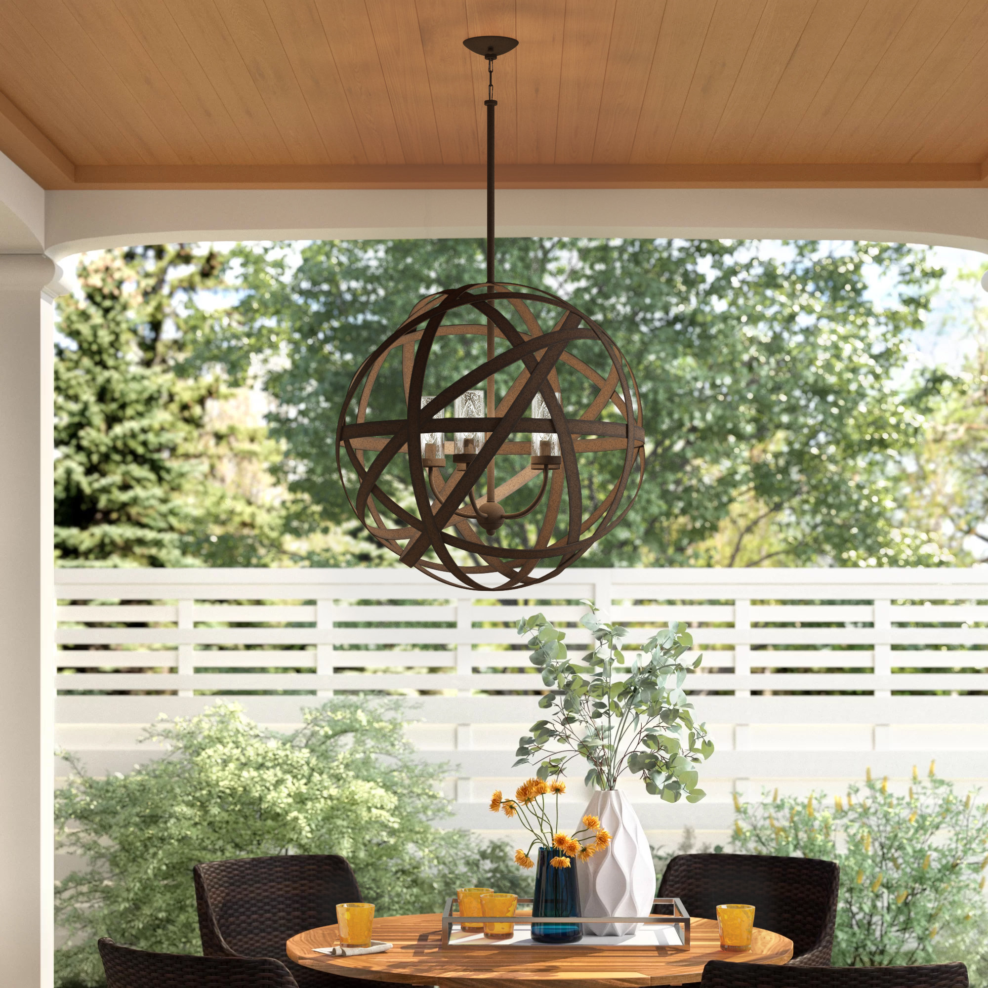 Hinkley Carson 5-Light Aluminum Outdoor Orb Chandelier with Clear Seedy Glass Shades & Reviews ...