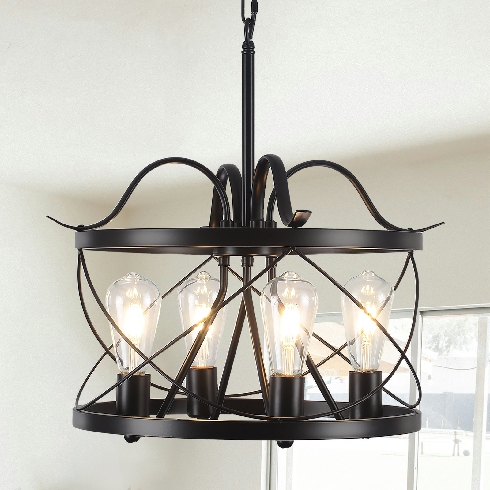 Winston Porter Walesca Black Lantern Pendant Light, 4 Lights Farmhouse ...