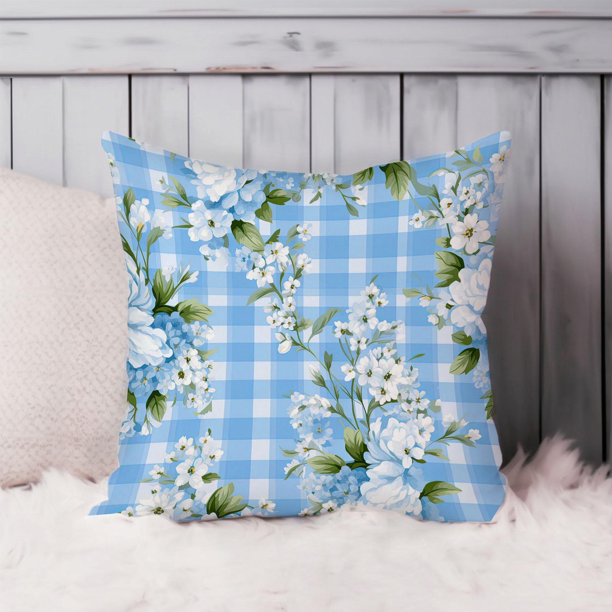 Ethan Taylor Floral Blue Gingham Flowers II Shabby Elegance | Wayfair