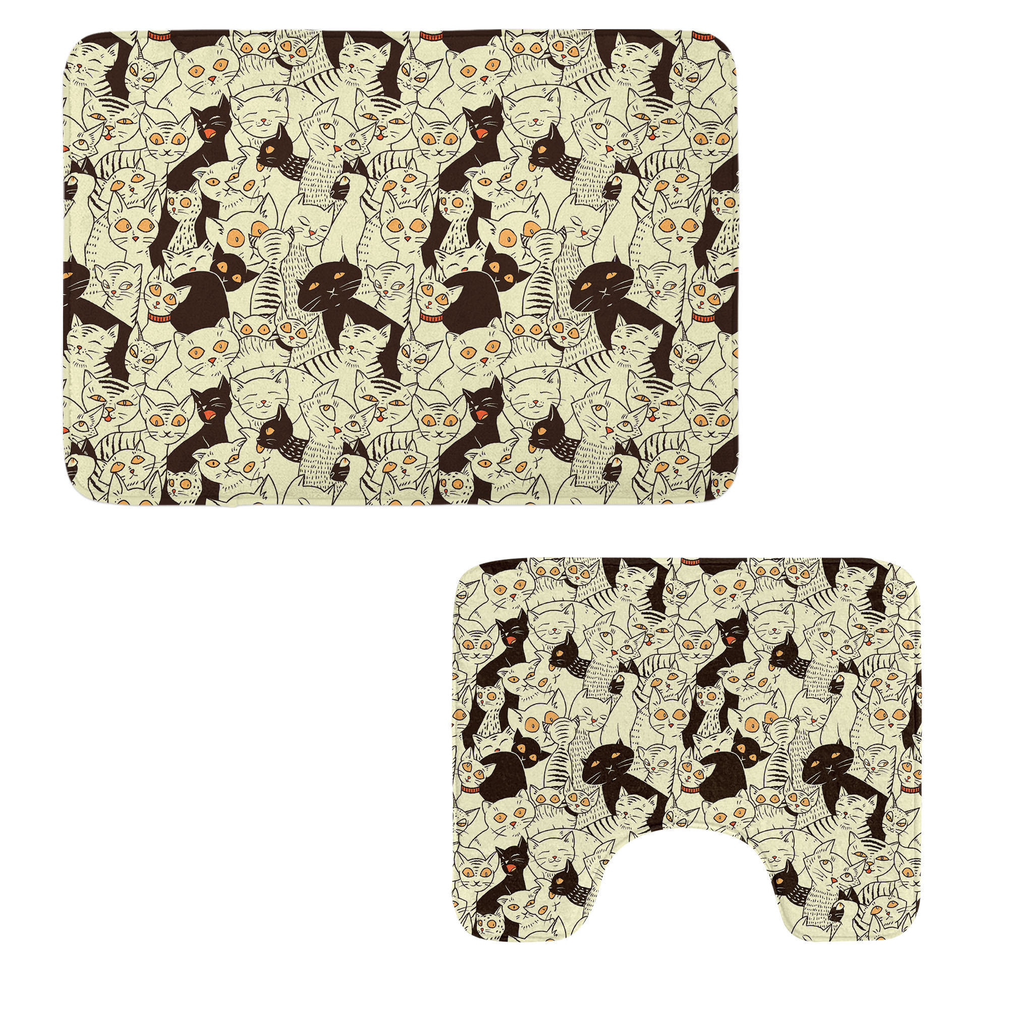 East Urban Home Cat Bathroom Rug Set 2 Pieces Rectangle & Contour Mats ...