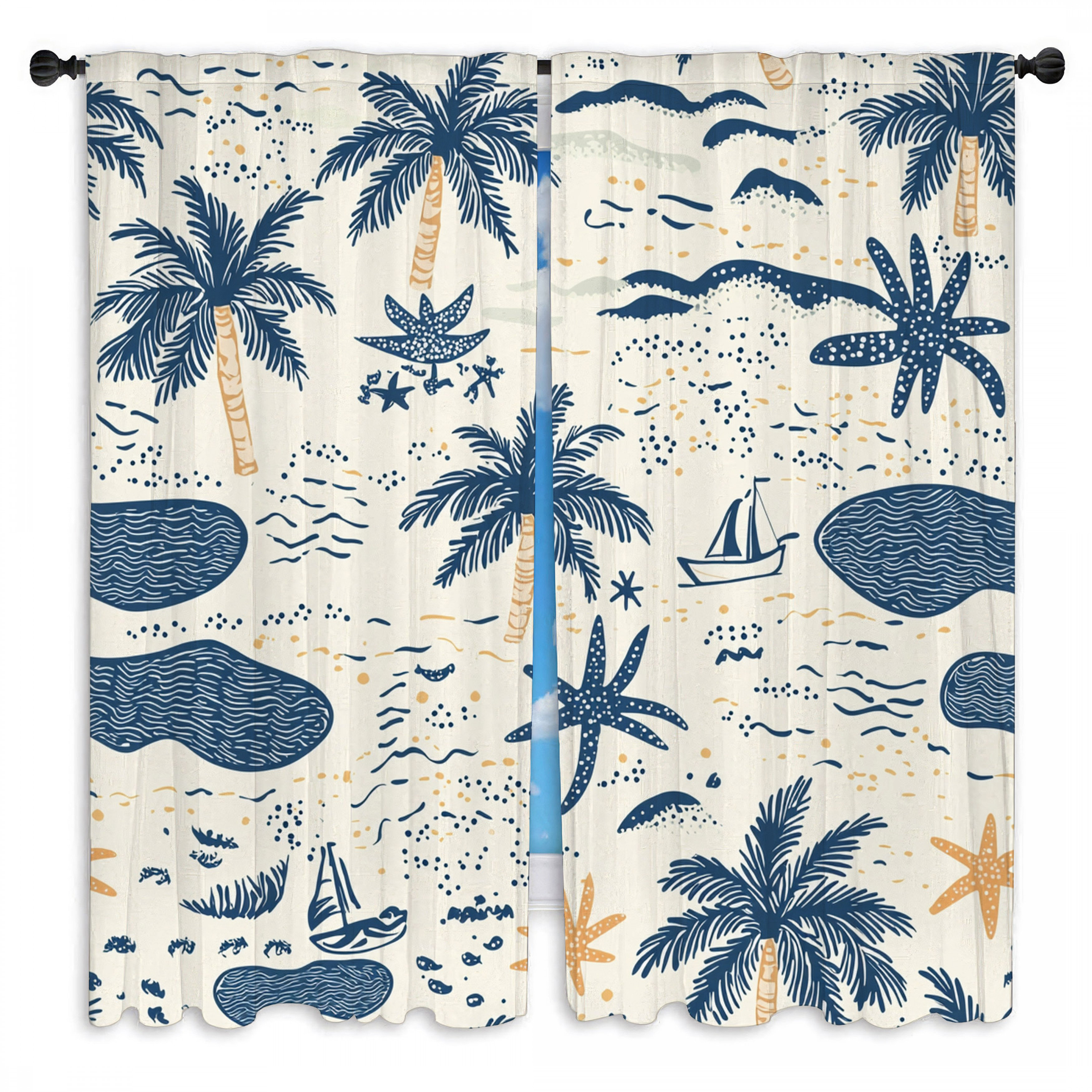 Rosecliff Heights Beach Window Curtains Nature Coastal Beach Drapes - 2 ...