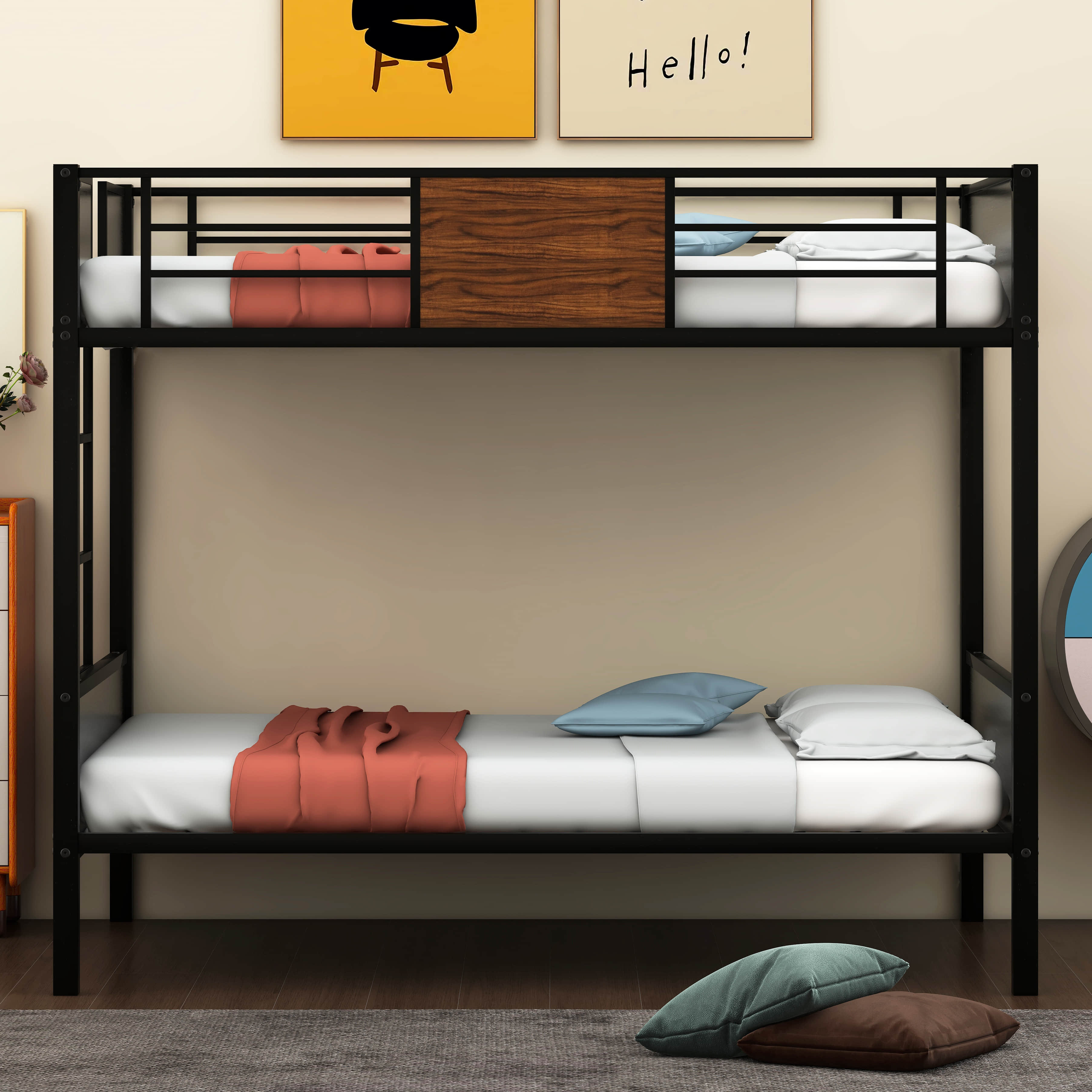 Mason & Marbles Full-Over-Full Bunk Bed Modern Style Steel Frame Bunk ...