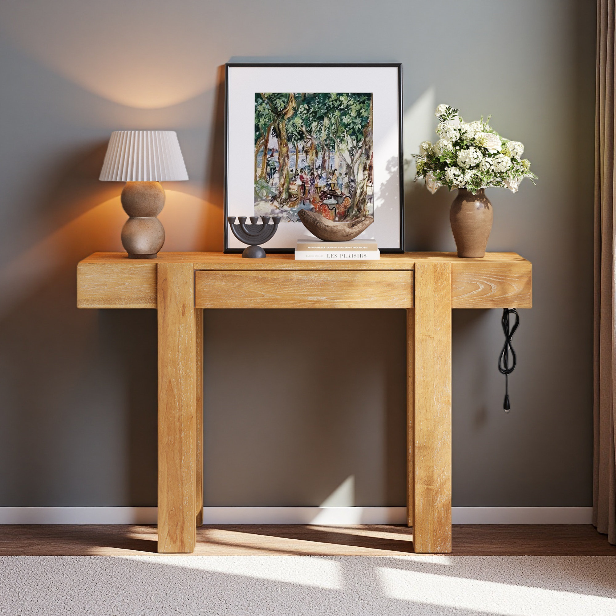 Latitude Run® Rustic Minimalist Console Table With Hidden Drawer, Side ...