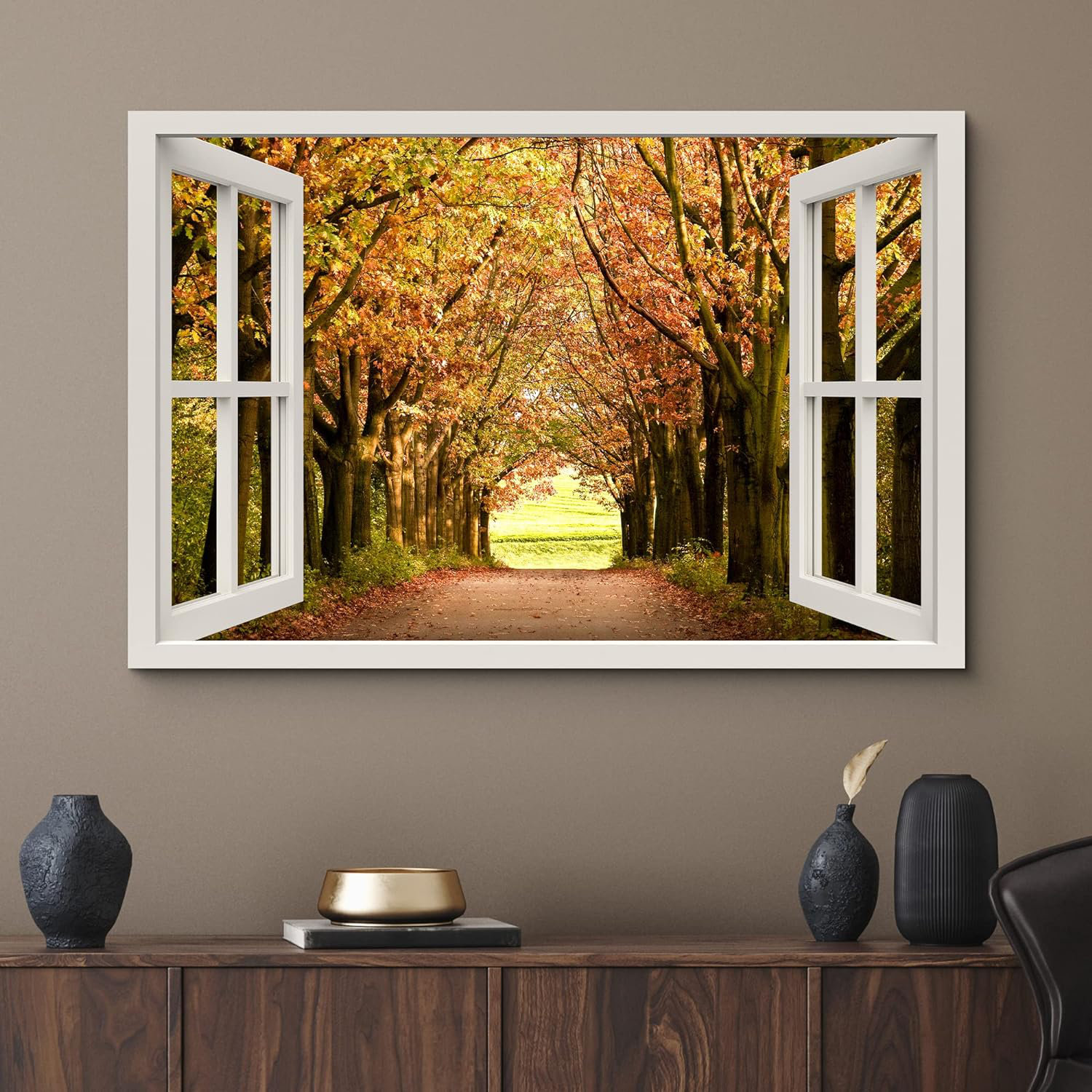 IDEA4WALL Autumn Fall " Window View Orange Tree Autumn Forest Path ...