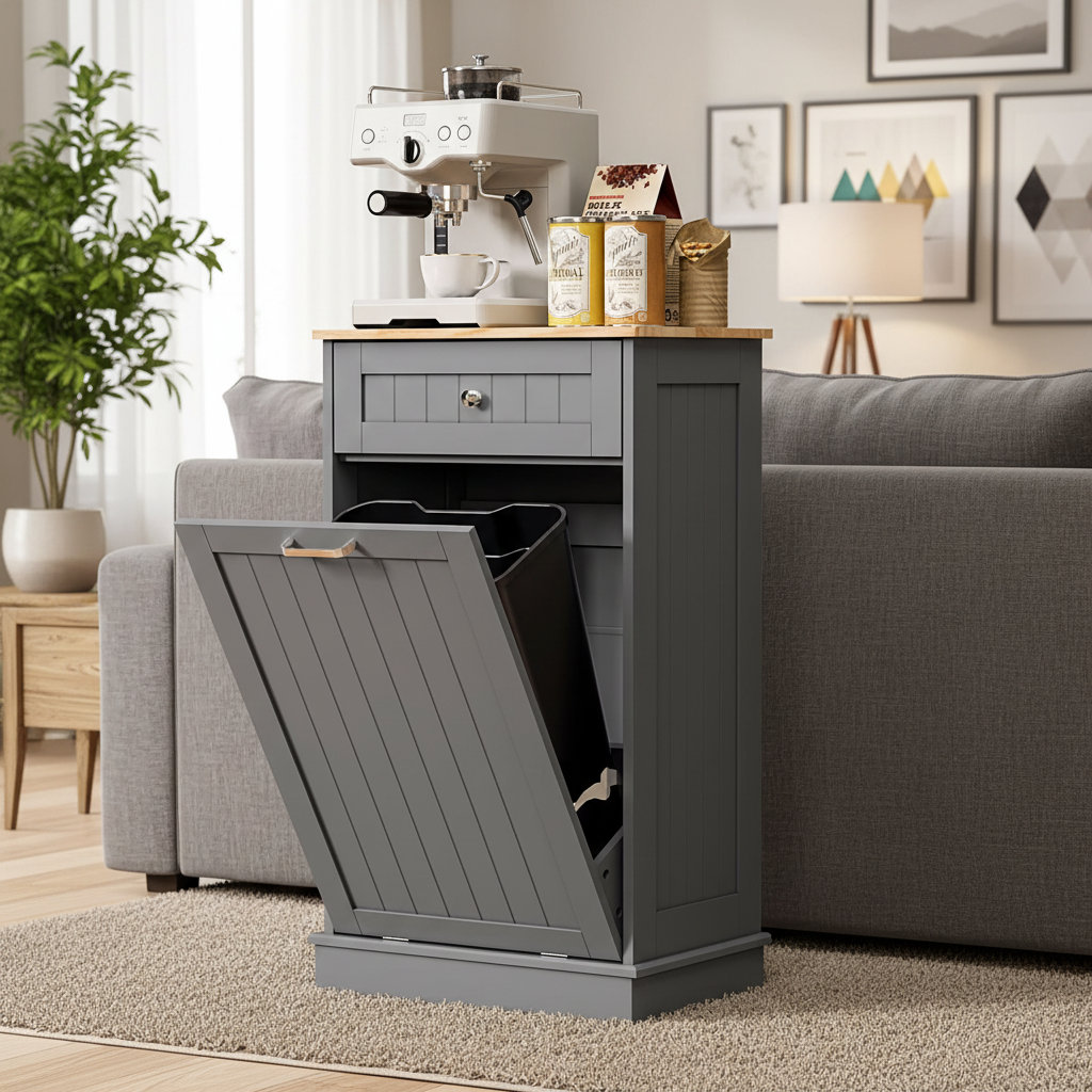 NAISIDIANZI 13-Gallon Single-Tilt Freestanding Kitchen Trash Can ...