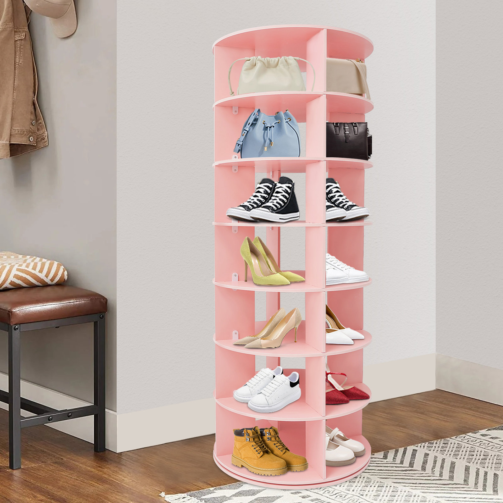 Latitude Run® 7-Tier 28 Pair Rotating Free Standing Shoe Rack | Wayfair