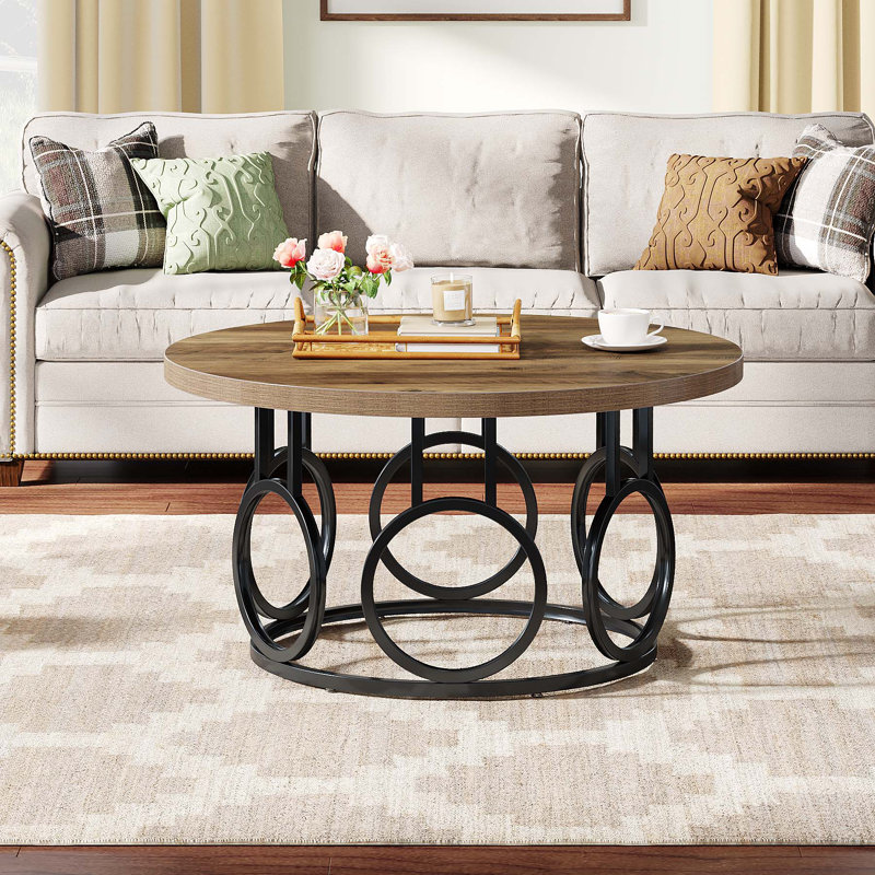 17 Stories 31.5-Inch Round Coffee Table For Living Room, Wood Grain And ...