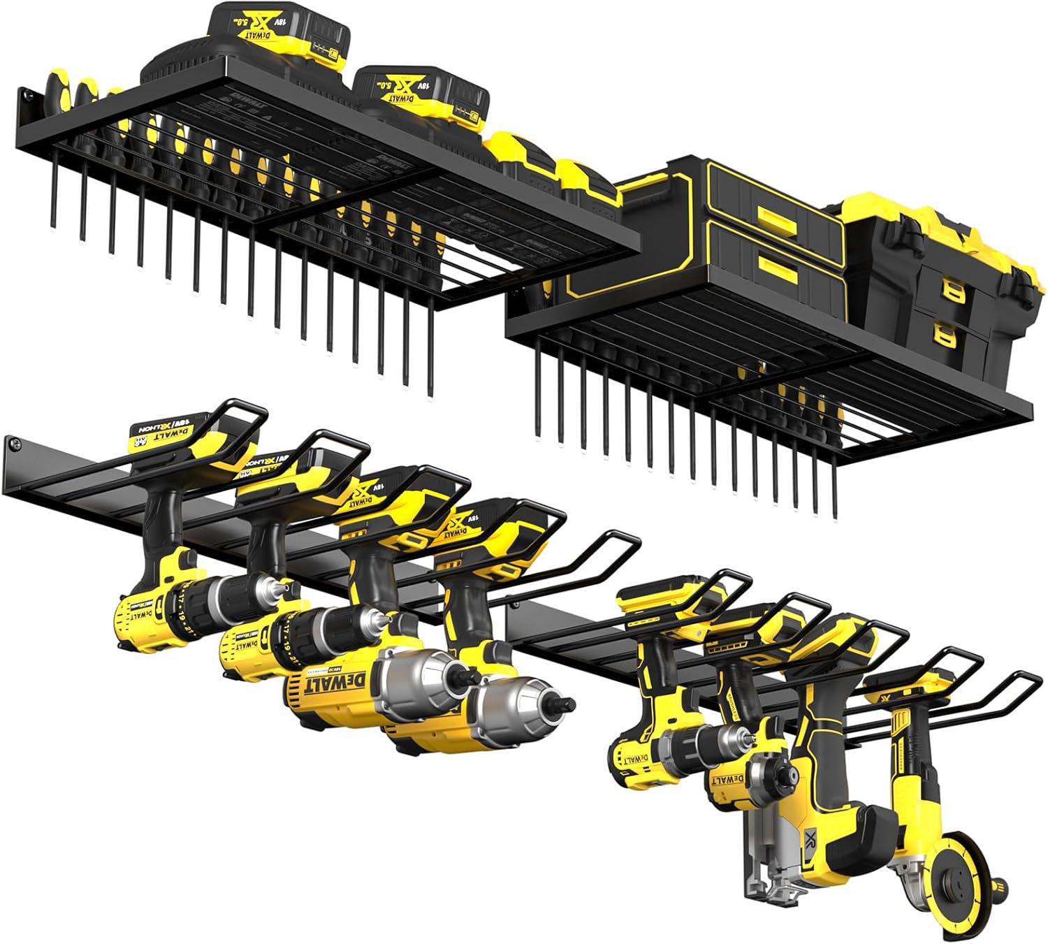 TWDAI Wall-Mounted Tool Organizer With Drill Holders, Battery Shelf ...