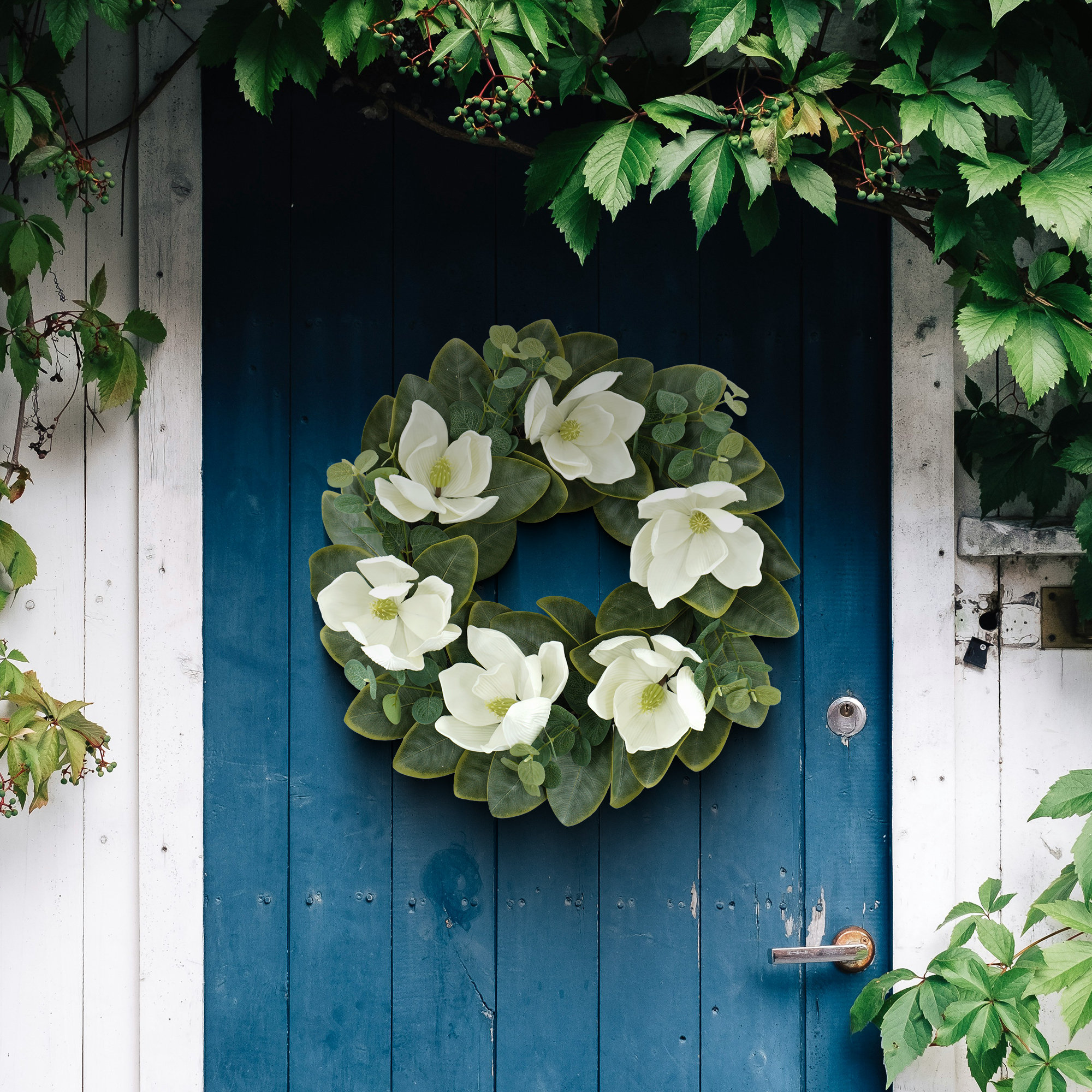Primrue 22''White Magnolia Spring Wreath | Wayfair