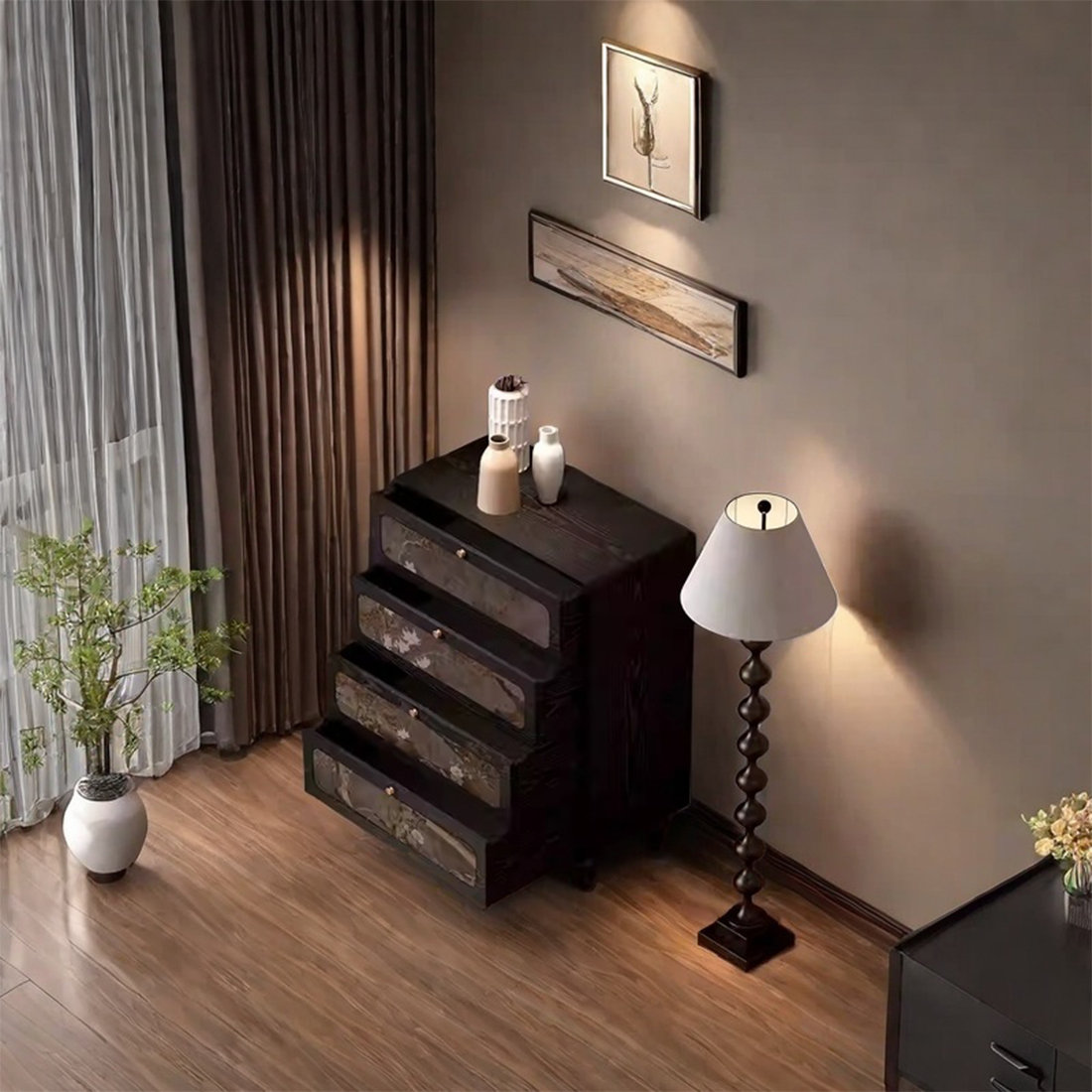 Liu's ink furniture Solid Ash Wood Frame Storage Cabinet with Drawers ...