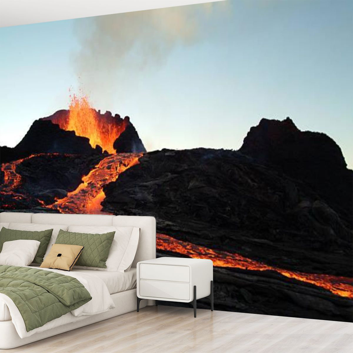 Ebern Designs Peel and Stick Canvas Wallpaper Wall Mural Volcano ...