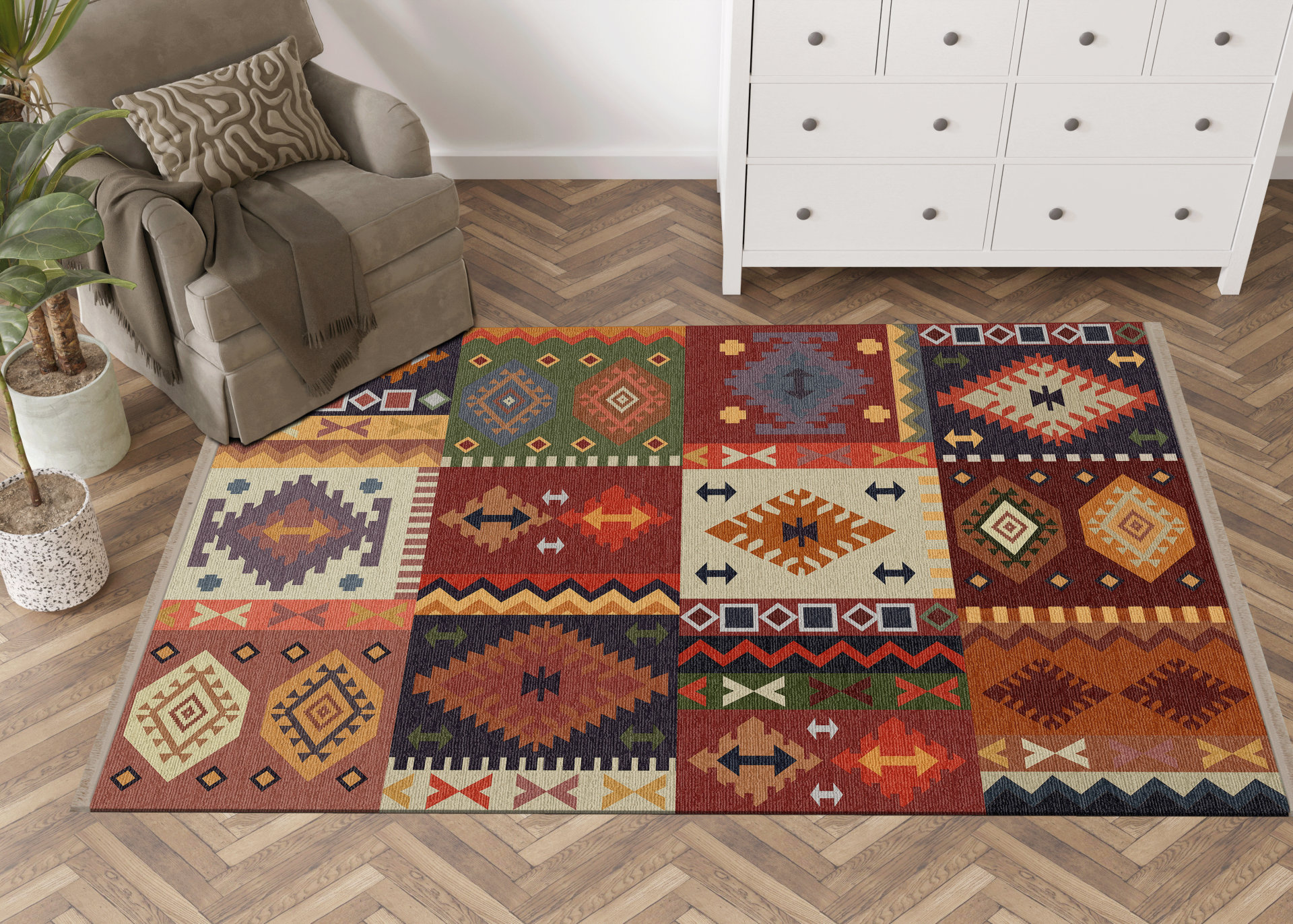 Bungalow Rose Multi-Colored Square Traditional Motif Ethnic Patterned ...