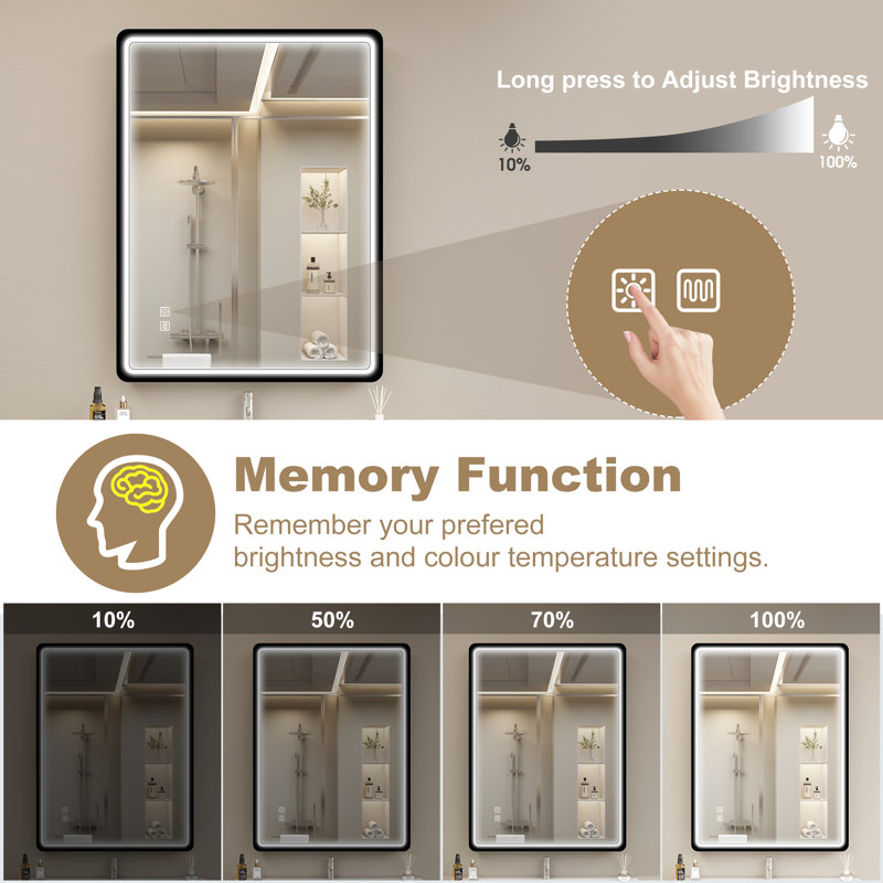 Orren Ellis Bathroom Luxury: Chic Black Frame LED Vanity Mirror, 3 ...