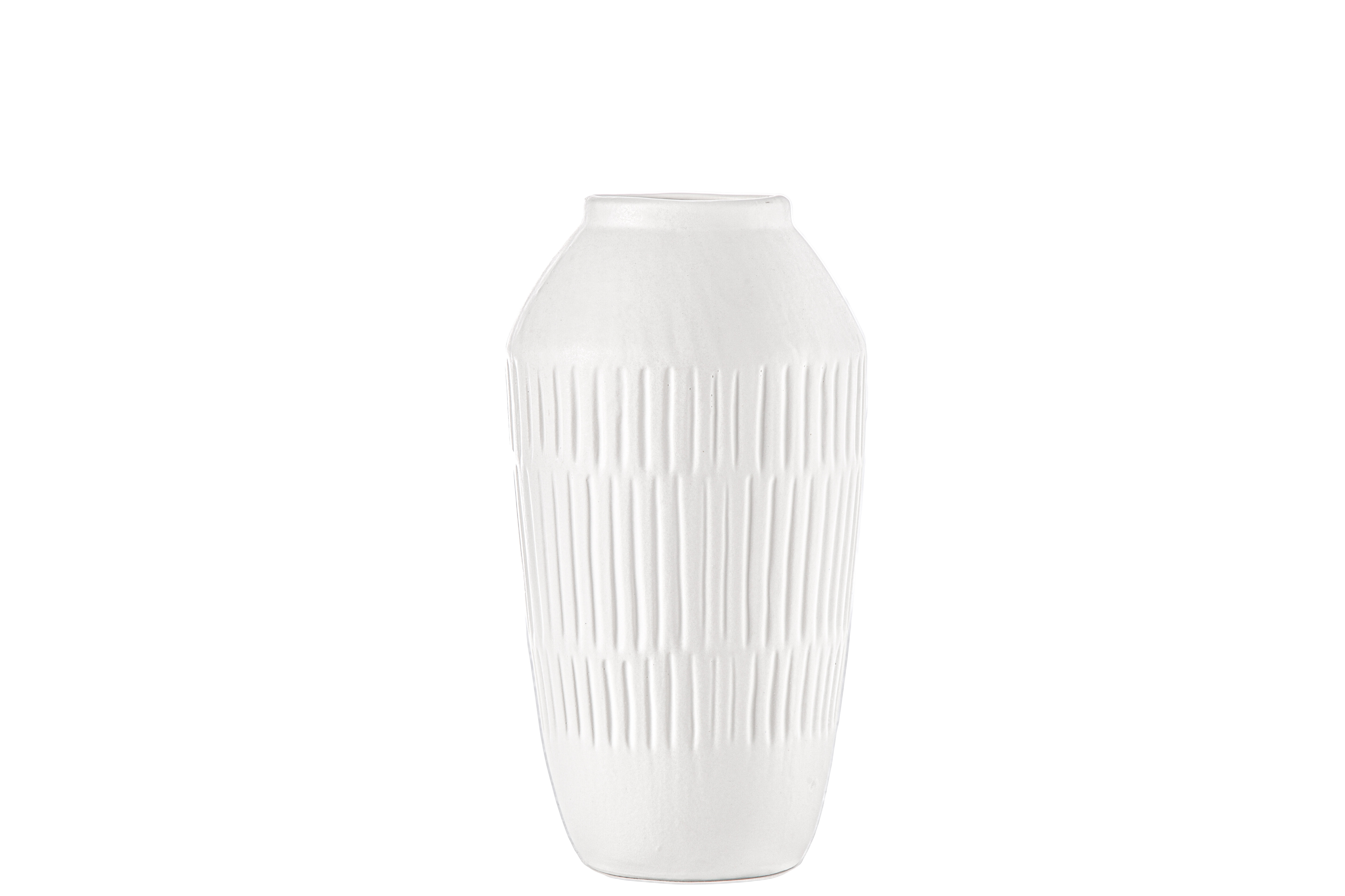 Urban Trends Ceramic Round Vase With Layer Banded Debossed Line Design ...