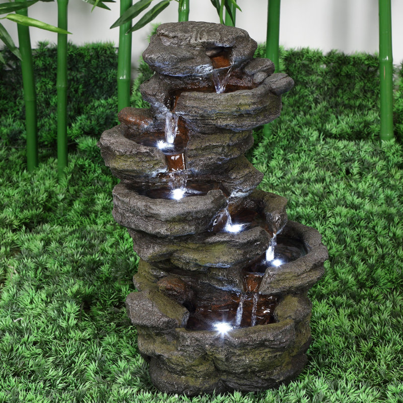 Hi-Line Gift Ltd. Polyresin Multi Level Rock Fountain with LED Lights ...