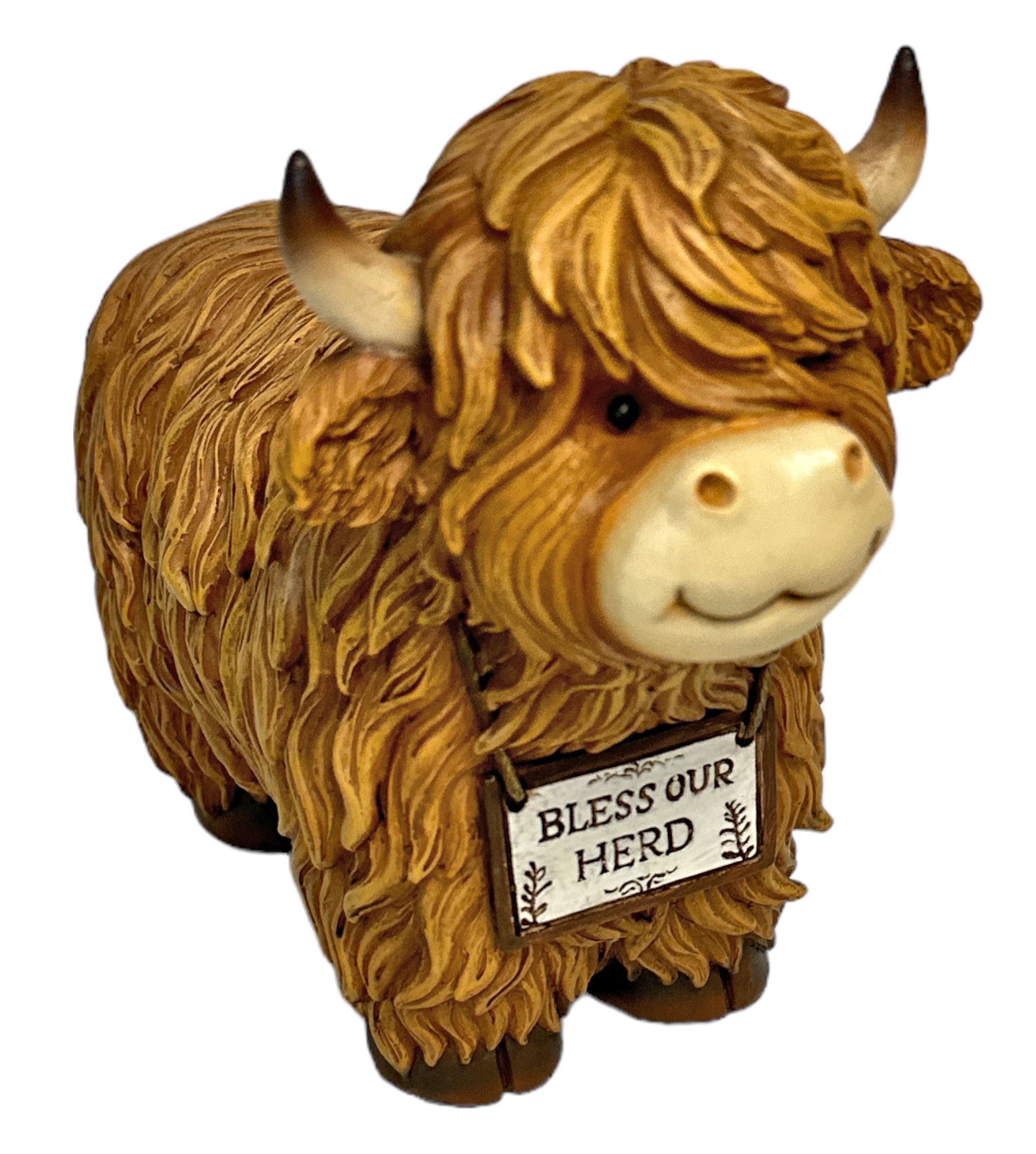 August Grove® Polyresin Brown Highland Cow Bless Our Herd Farmhouse ...