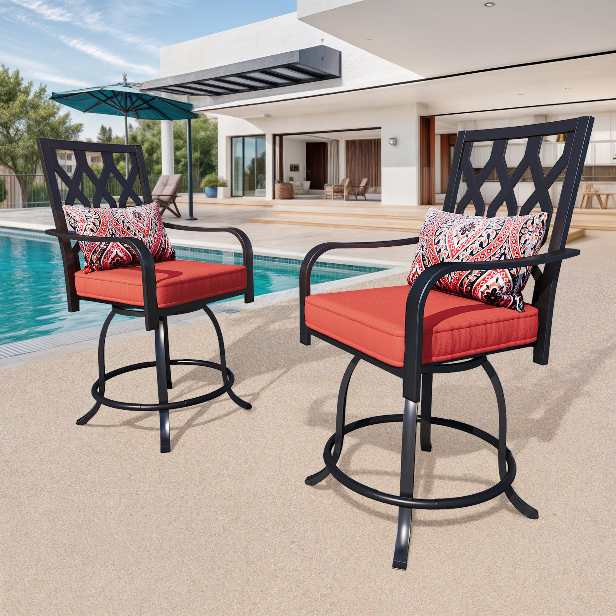 Red Barrel Studio® Chic Black High-with Back Daining Chair & Red ...