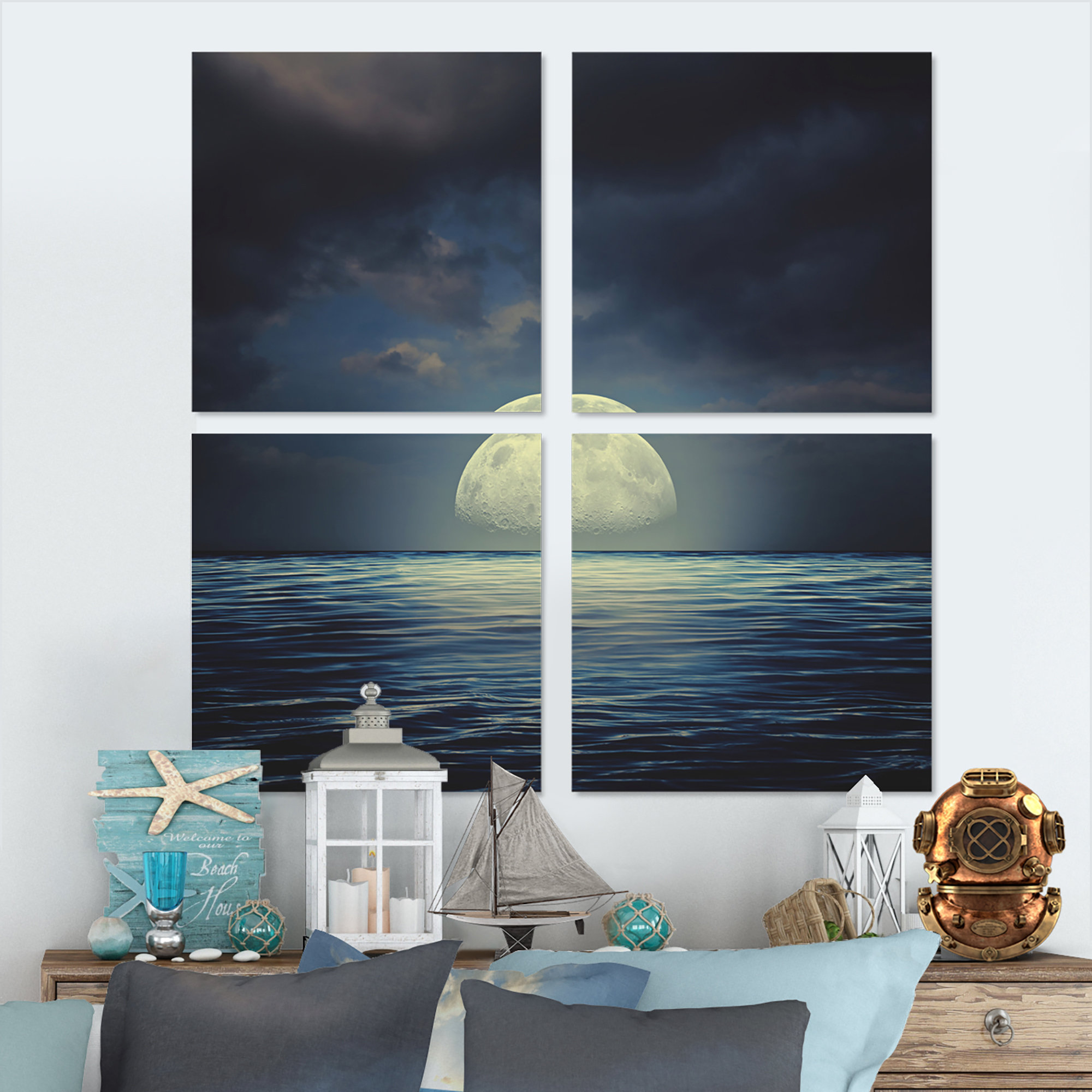 Latitude Run® Super Moon Over The Sea II - Nautical & Coastal Canvas ...