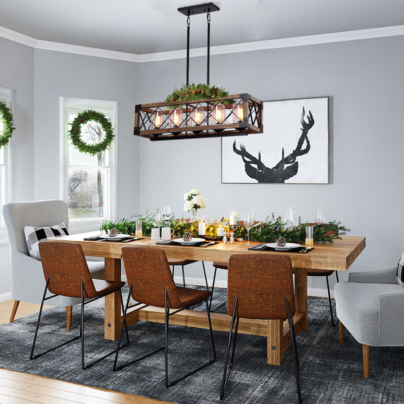 Gracie Oaks Daberechi Rectangle Wood Metal Pendant Light Kitchen Island ...